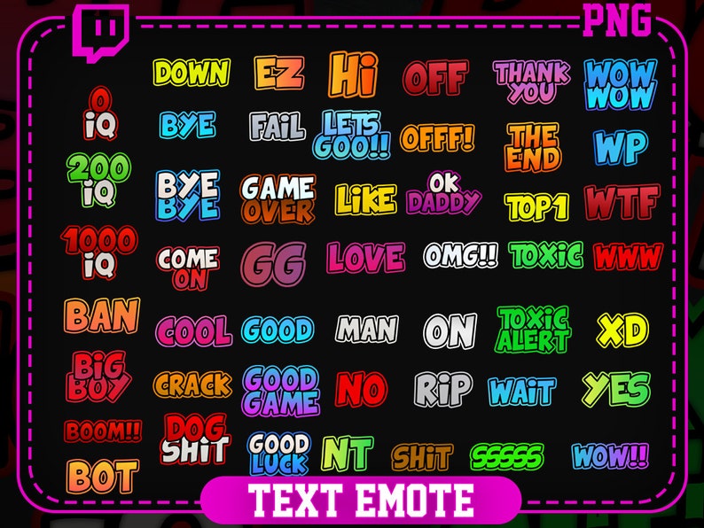 Twitch Text Emotes Package (58x) | Discord | Youtube | Streaming | Cute ...