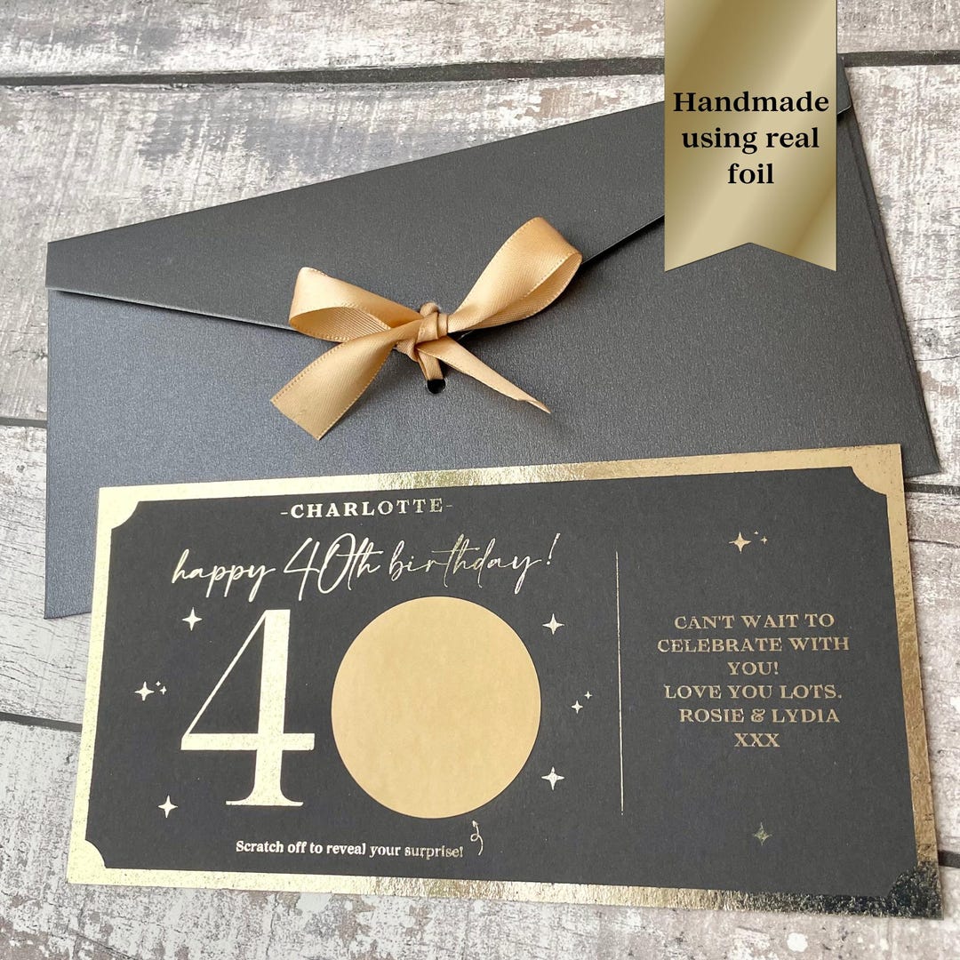 40th Birthday Surprise Reveal, Black and Gold Ticket, Birthday Scratch ...