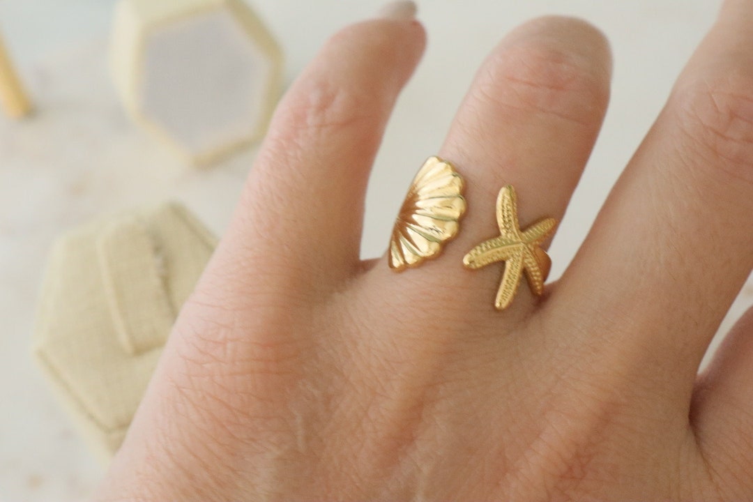 Adjustable Starfish Ring, Seashell Ring , Gold Ring, Minimalist Ring,gift for Her, Best Friends ...