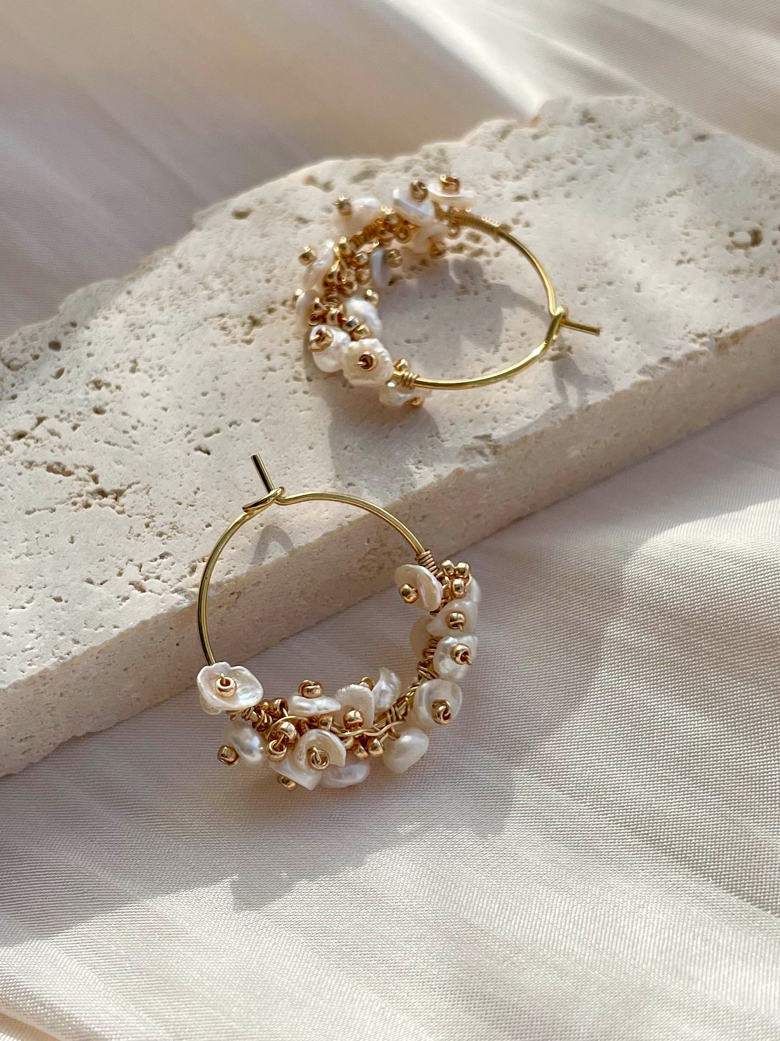 Floral Hoop Earrings, Freshwater Pearl Hoop Earrings, Baroque Pearl ...