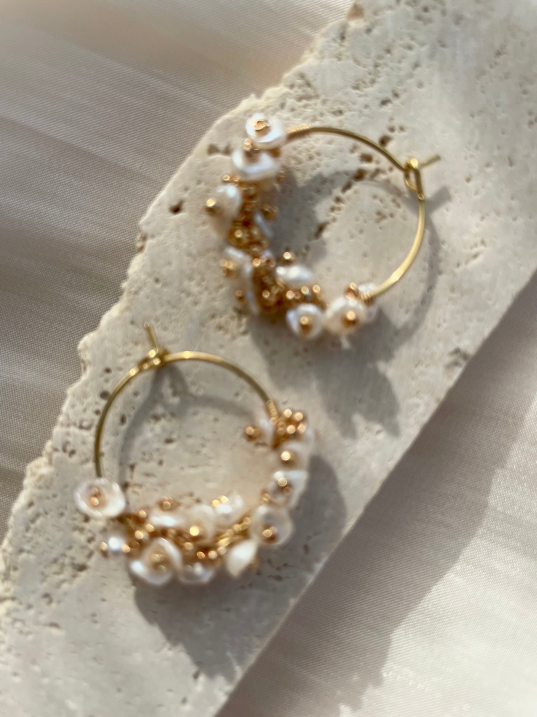 Floral Hoop Earrings, Freshwater Pearl Hoop Earrings, Baroque Pearl ...
