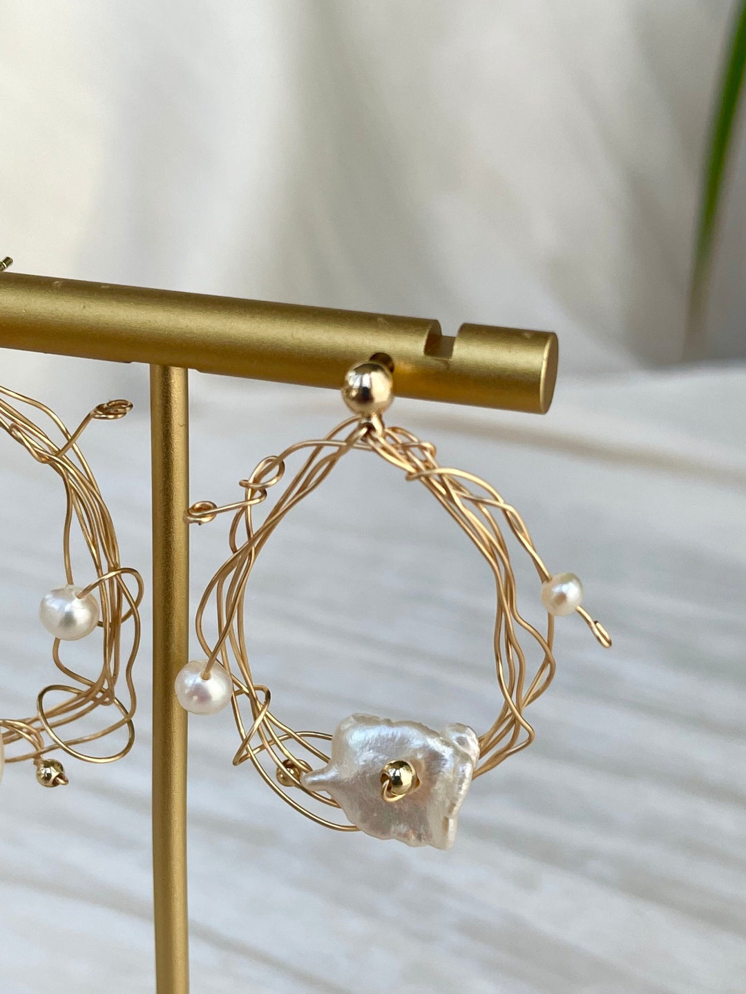 Hand Wired Earrings, Baroque Freshwater Pearl Earrings, 14k Gold Plated ...