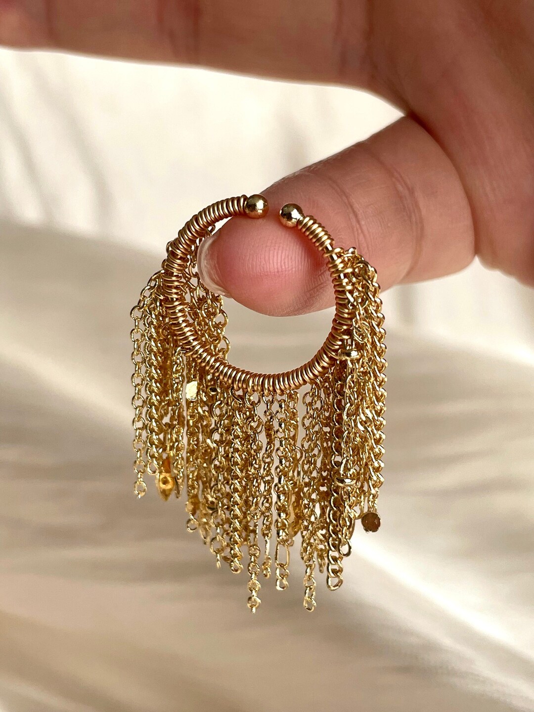 Gold Long Tassel Ring, 14k Gold Plated Multi-chain Ring, Handmade Gold ...