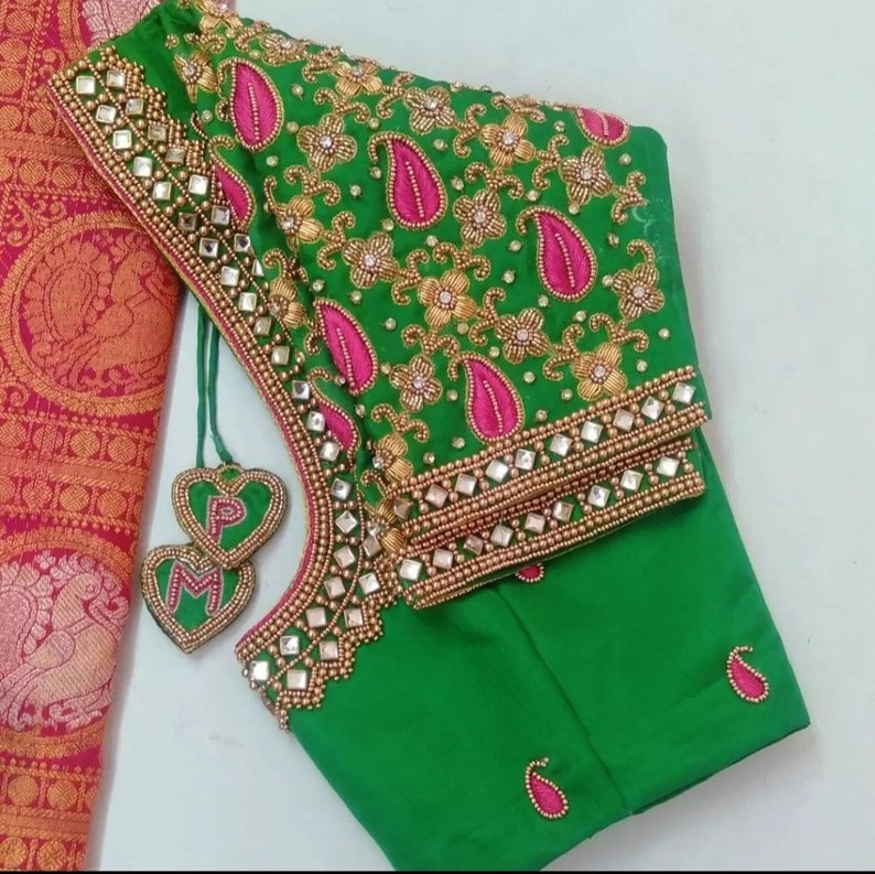 Handmade Green Maggam Work for Women - Etsy