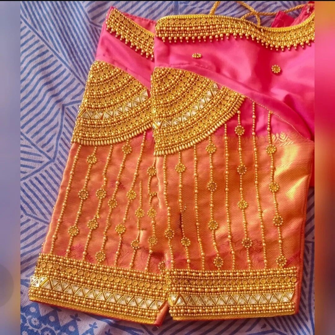 Handmade Pink and Gold Maggam Work for Women - Etsy