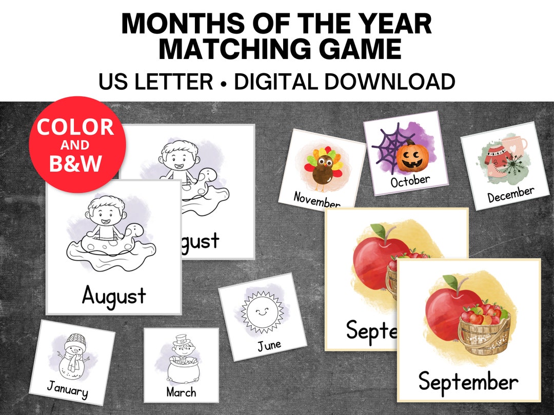 Months of the Year Matching Game, Kindergarten Activity, Homeschool ...