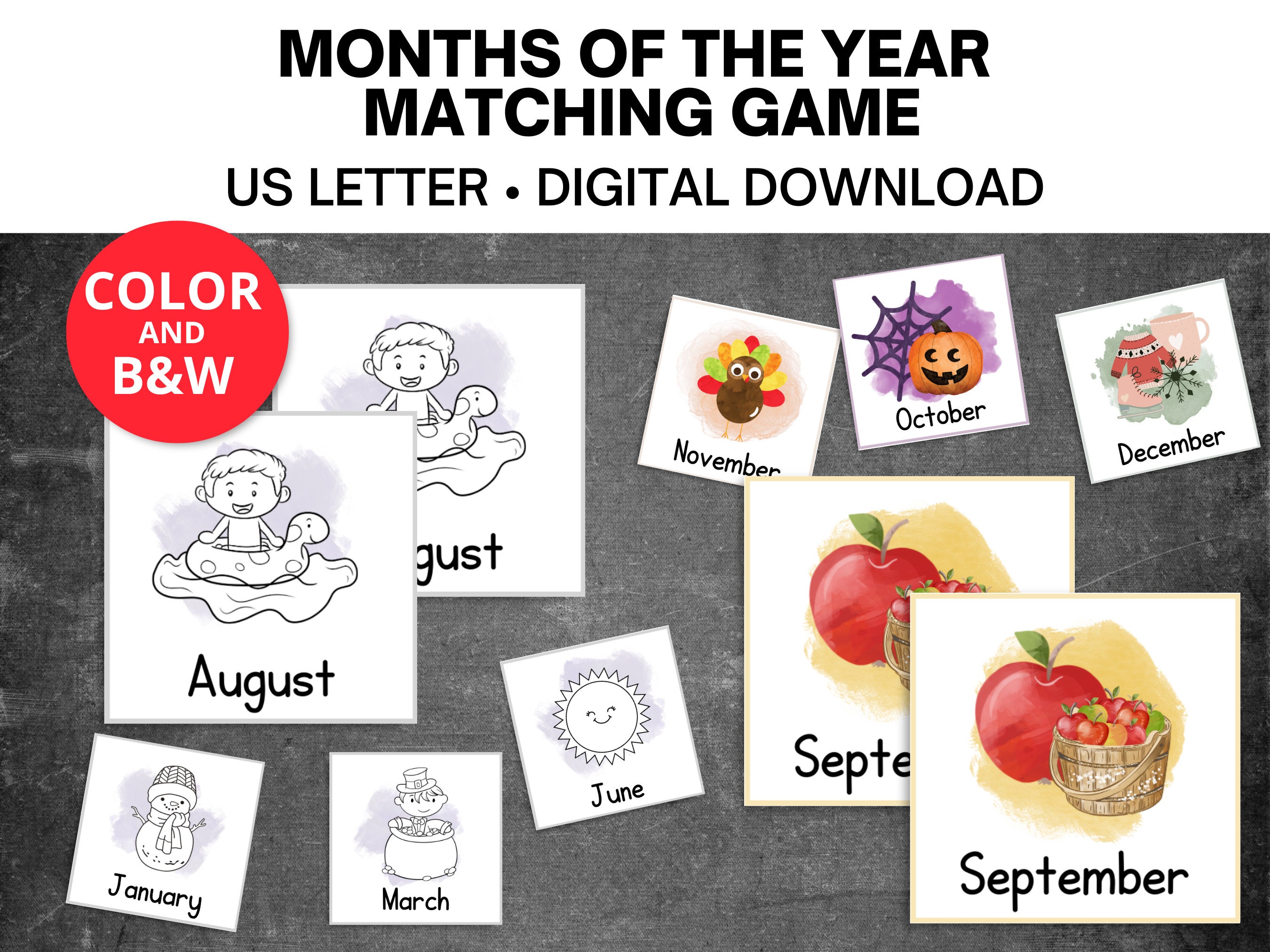 Months of the Year Matching Game, Kindergarten Activity, Homeschool ...