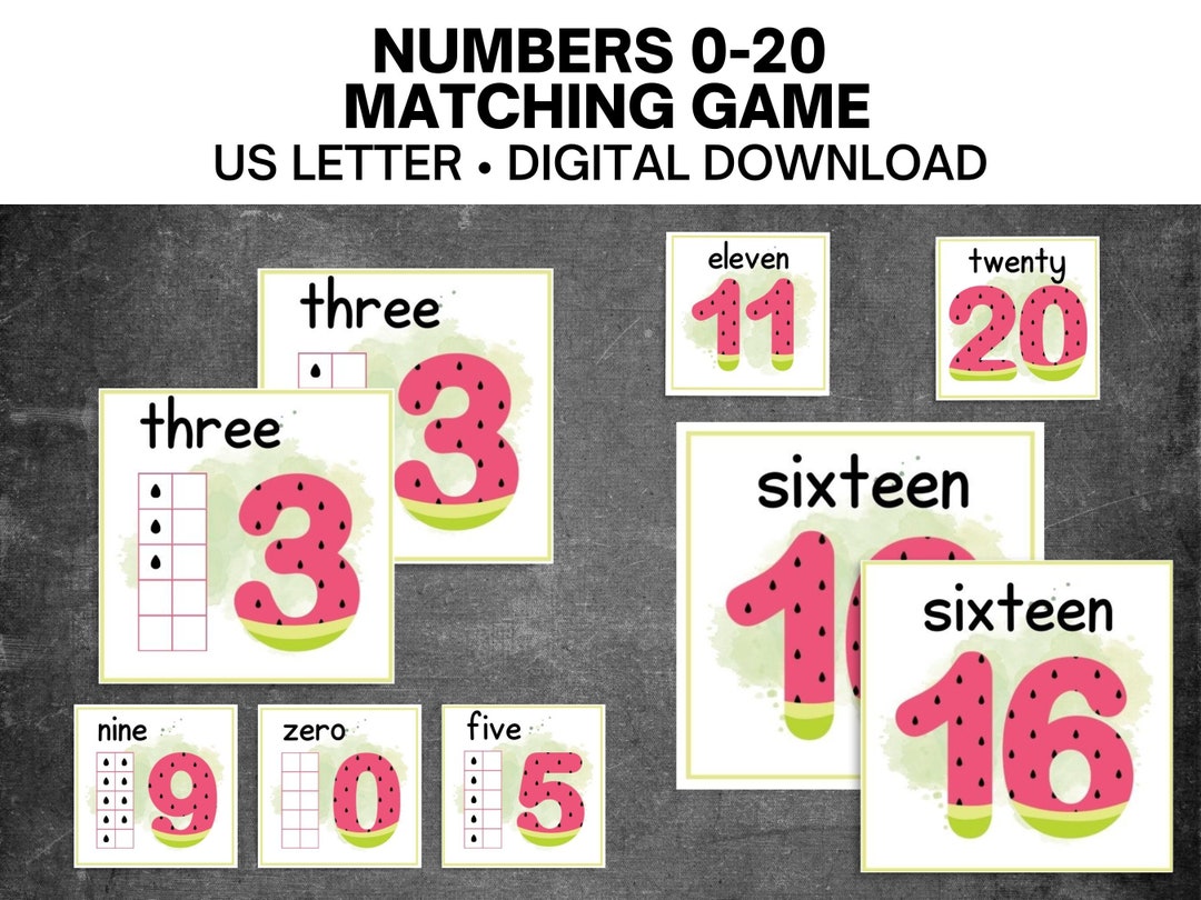 Numbers 0-20 Matching Game, Memory Games for Kids, Preschool Printable ...