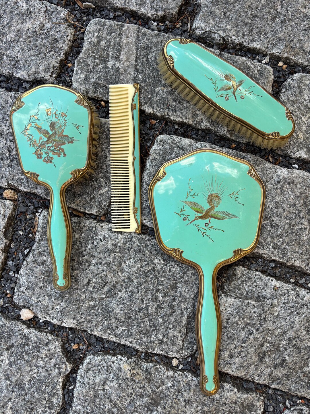 Vintage 1950s 4 Piece Vanity Set With Hummingbird Motif - Etsy