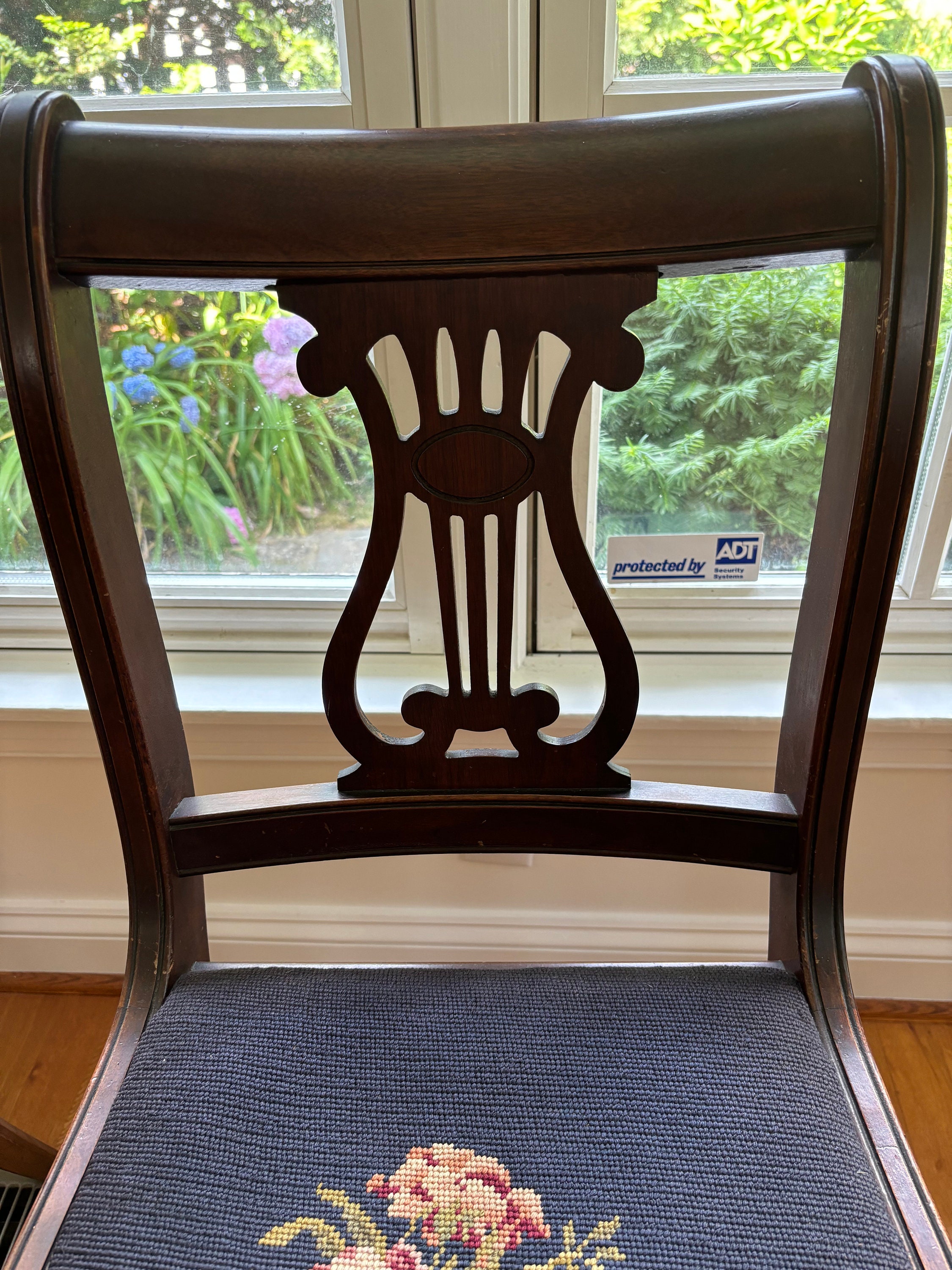 Early 20th Century Antique Mahogany Lyre Back Chair With Needlepoint ...