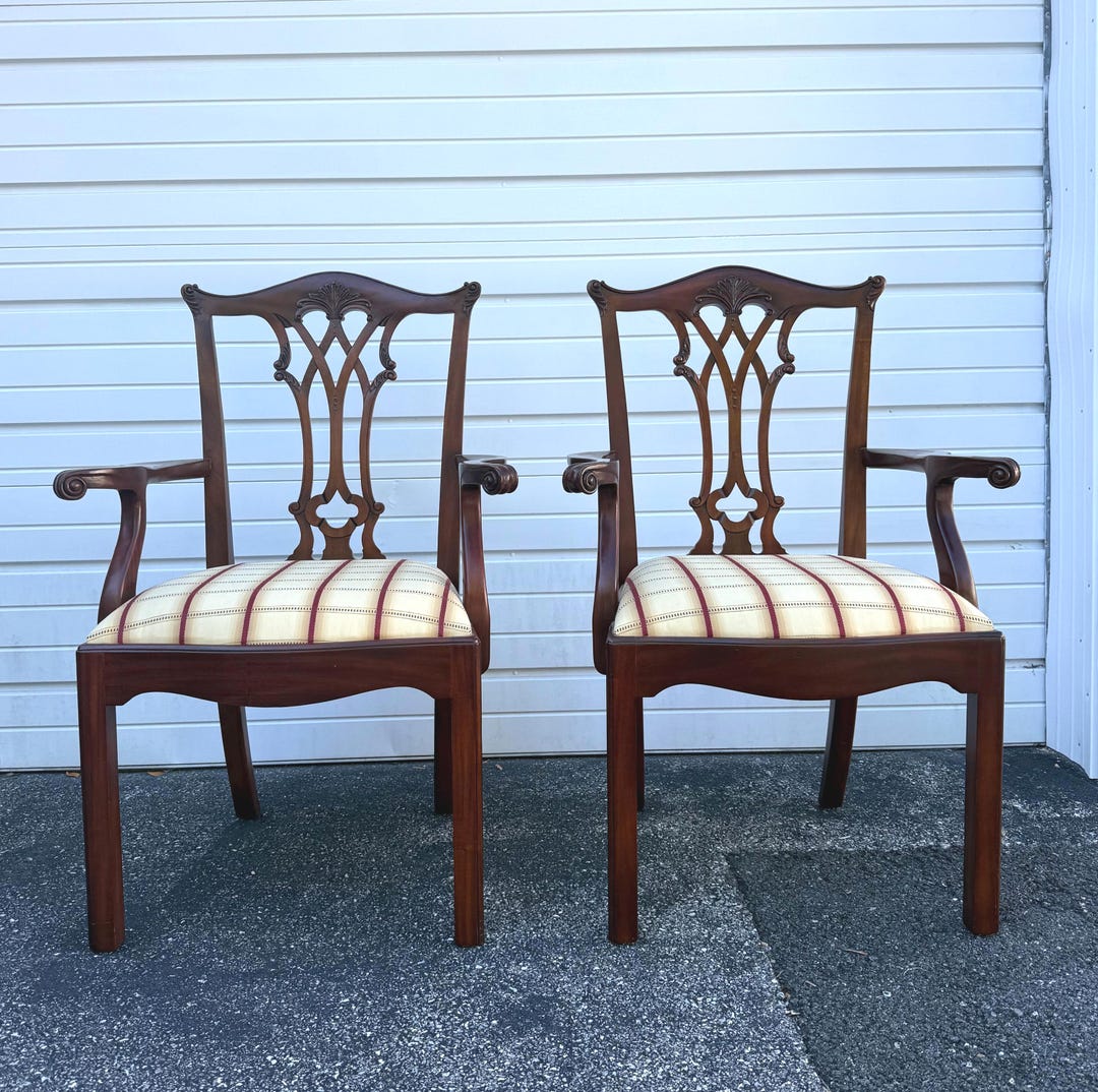 Pair of Maitland-smith Connecticut Polished Mahogany Arm Chairs - Etsy