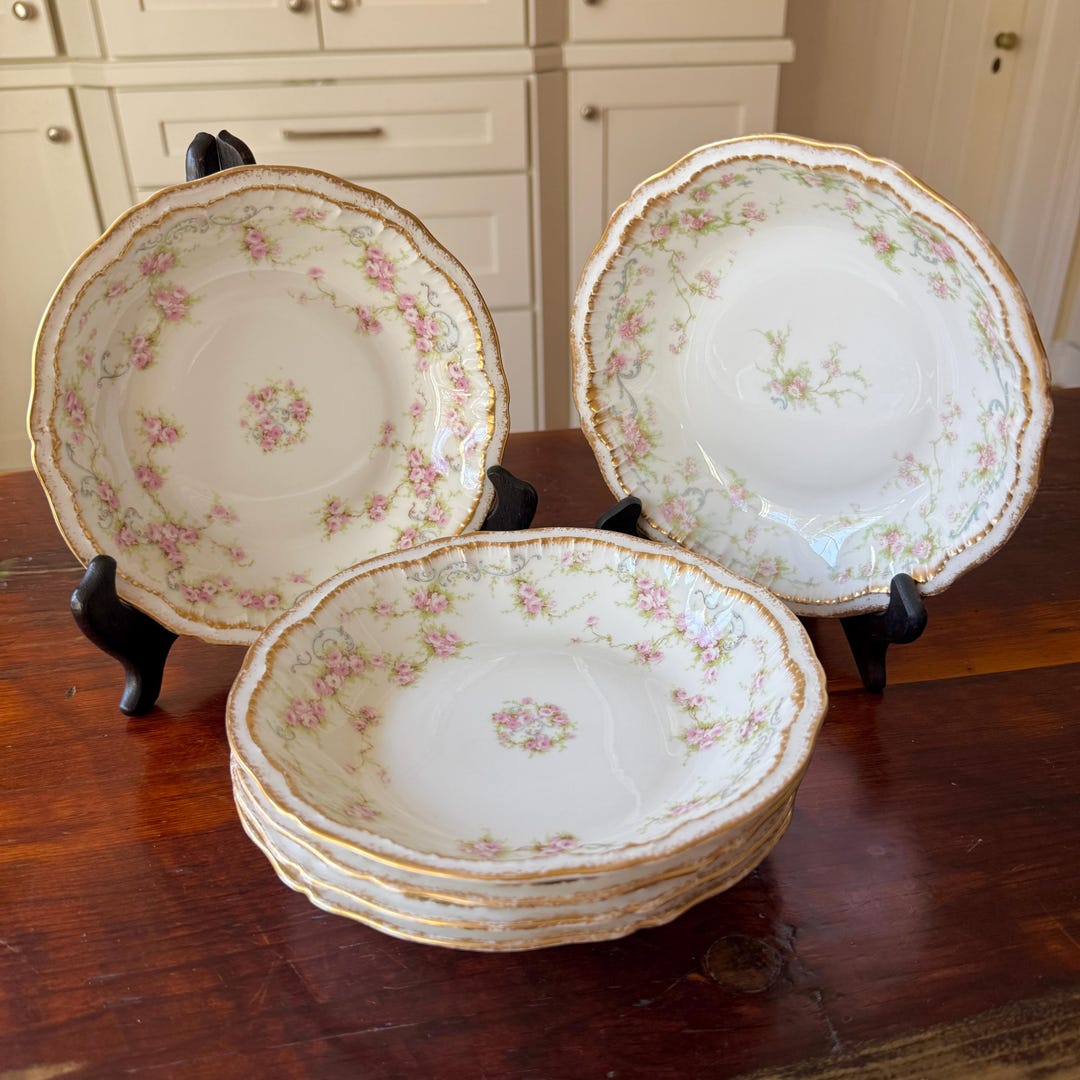 Set of Antique Theodore Haviland Limoges Schleiger Pattern Coupe Soup ...