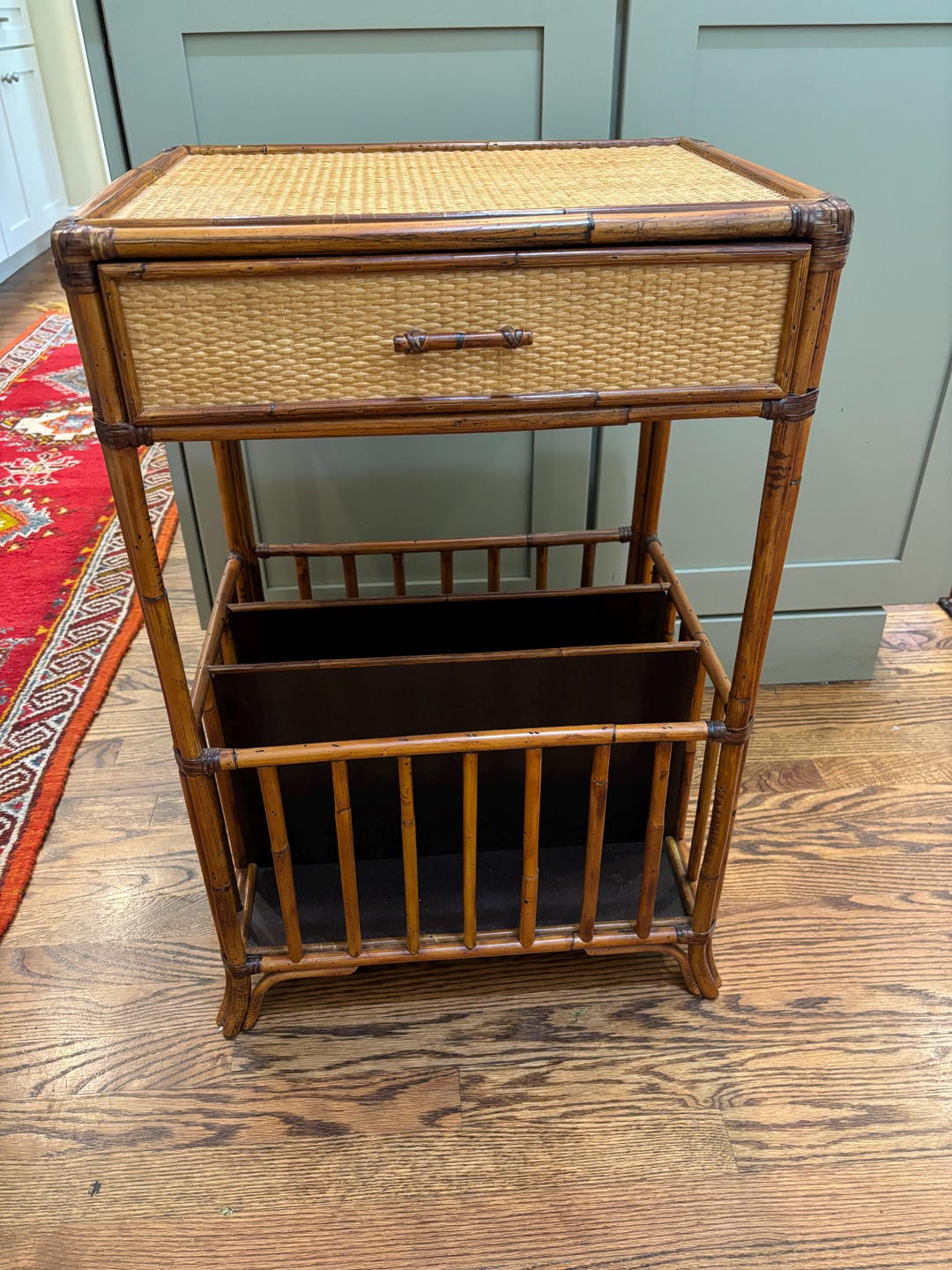 Vintage Bamboo and Wicker Side Table Magazine Holder by Woven no Maker ...