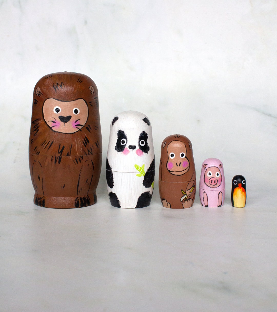 Custom Hand-painted Animal Nesting Doll Set Personalised Russian Doll Set Animal Dolls Beautiful ...