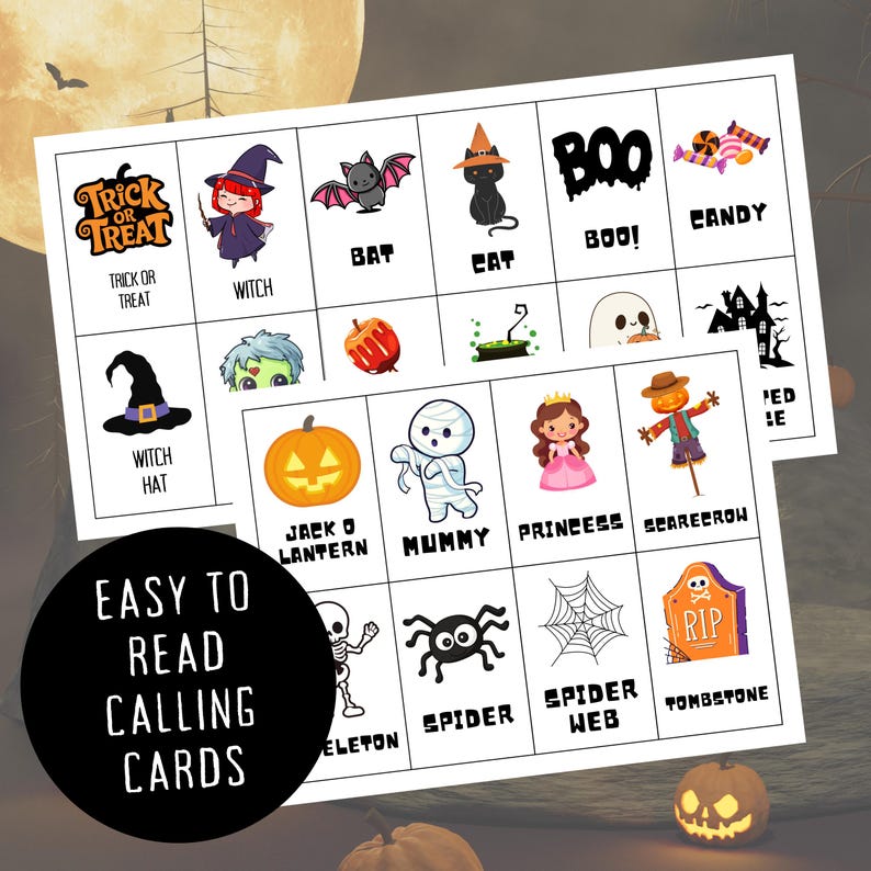 50 Halloween Bingo Cards for Kids, Classroom Activity, Bingo Boards ...