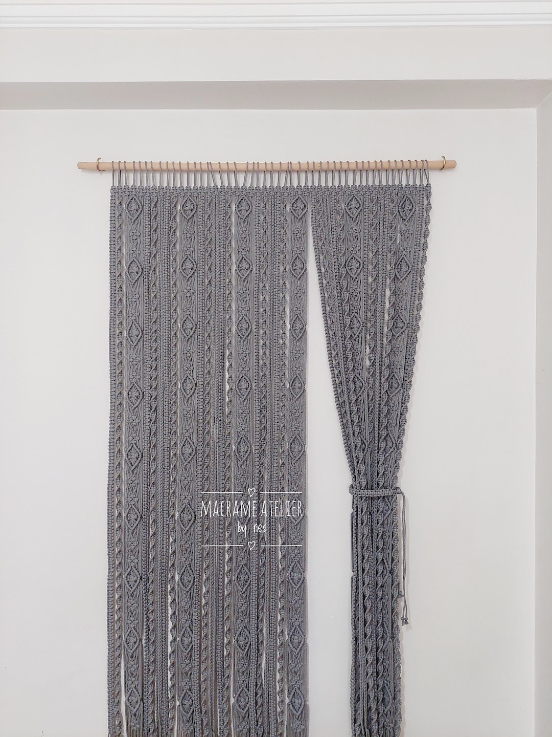 Macrame Curtain Gray Macrame Curtain Boho Wall Room - Etsy