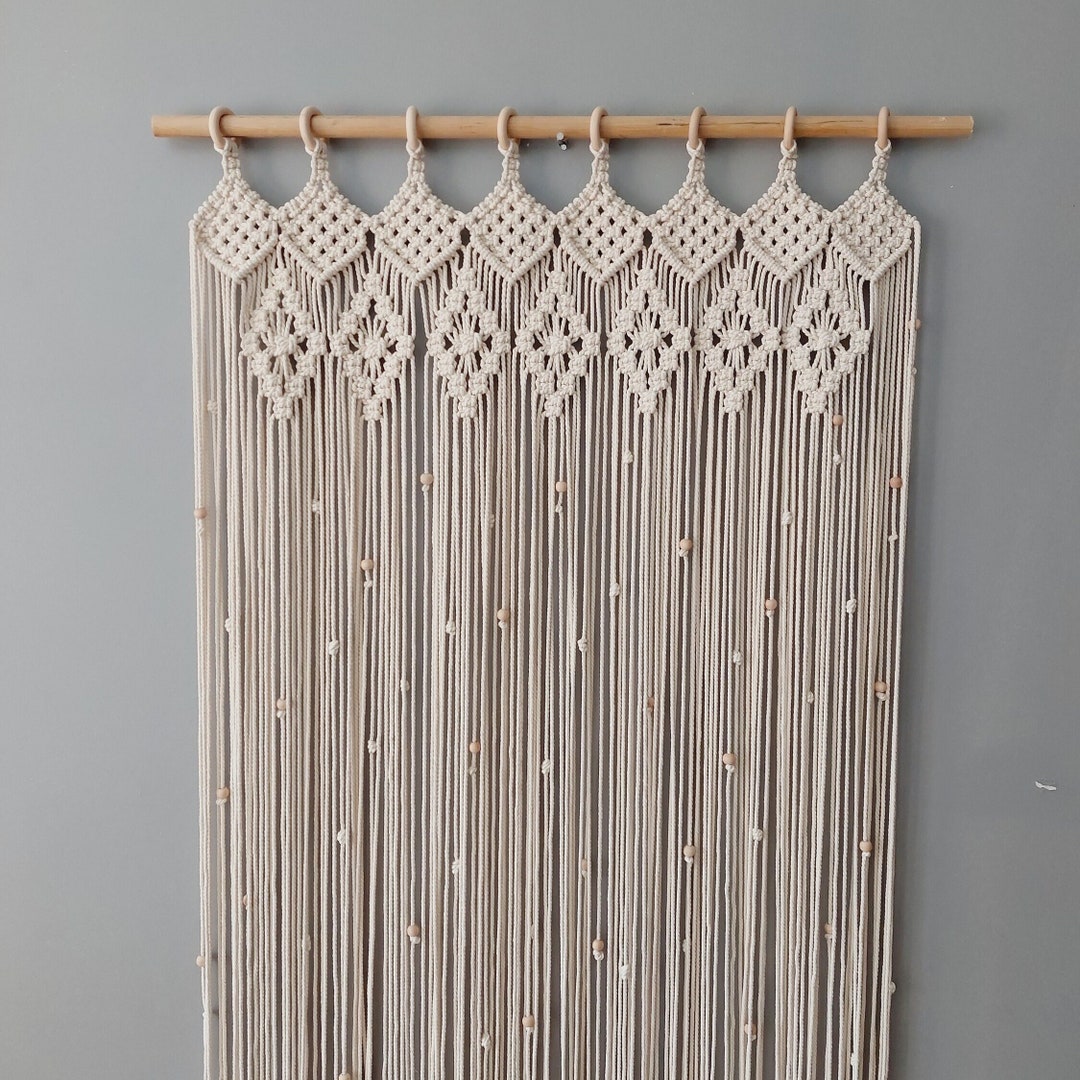 Macrame Curtain, Beaded Curtain With Wooden Ring, Custom Size, Boho ...