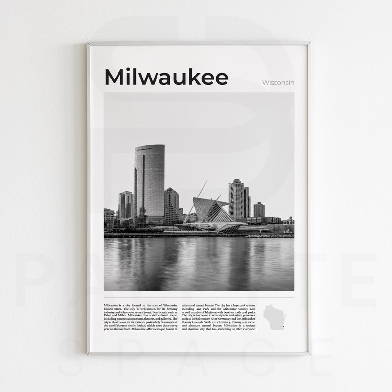 Digital Milwaukee Black and White Print Set of 3, Milwaukee Map Wall ...