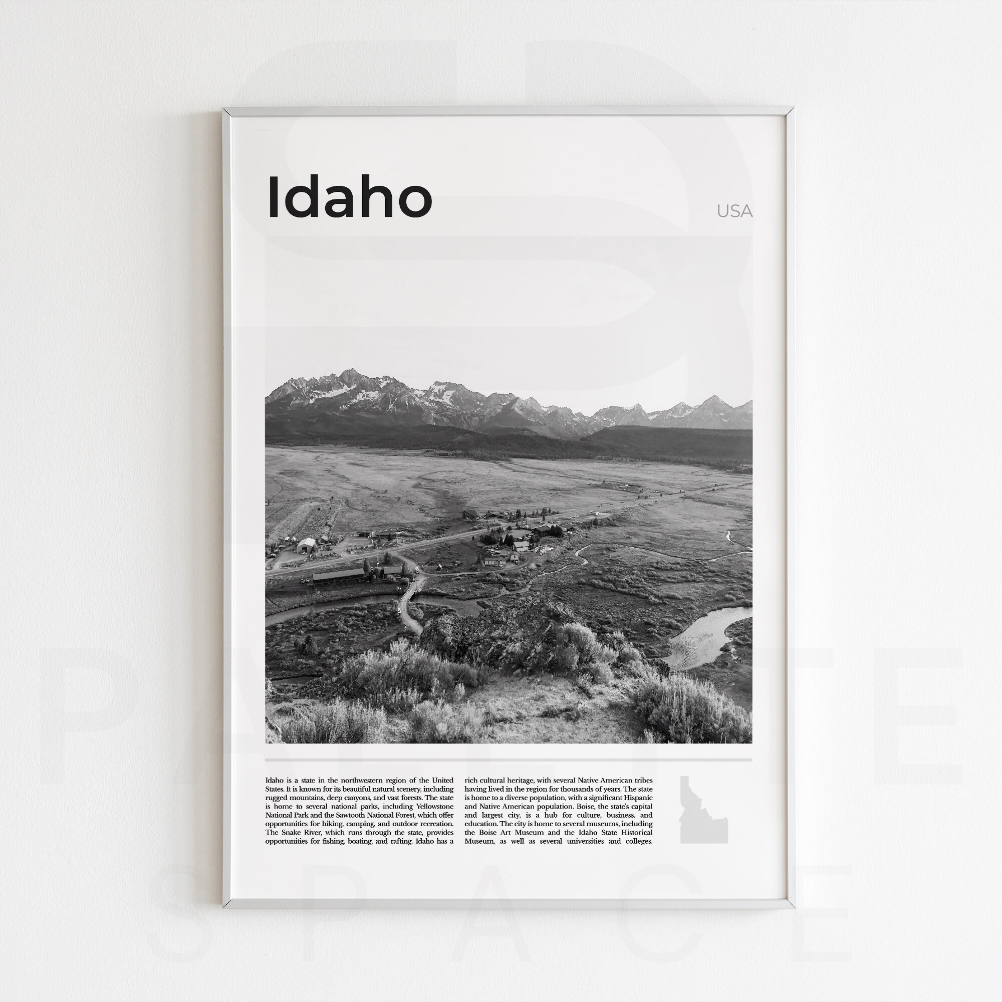 Digital Idaho Black and White Print Set of 3, Idaho Map, Idaho Wall Art ...