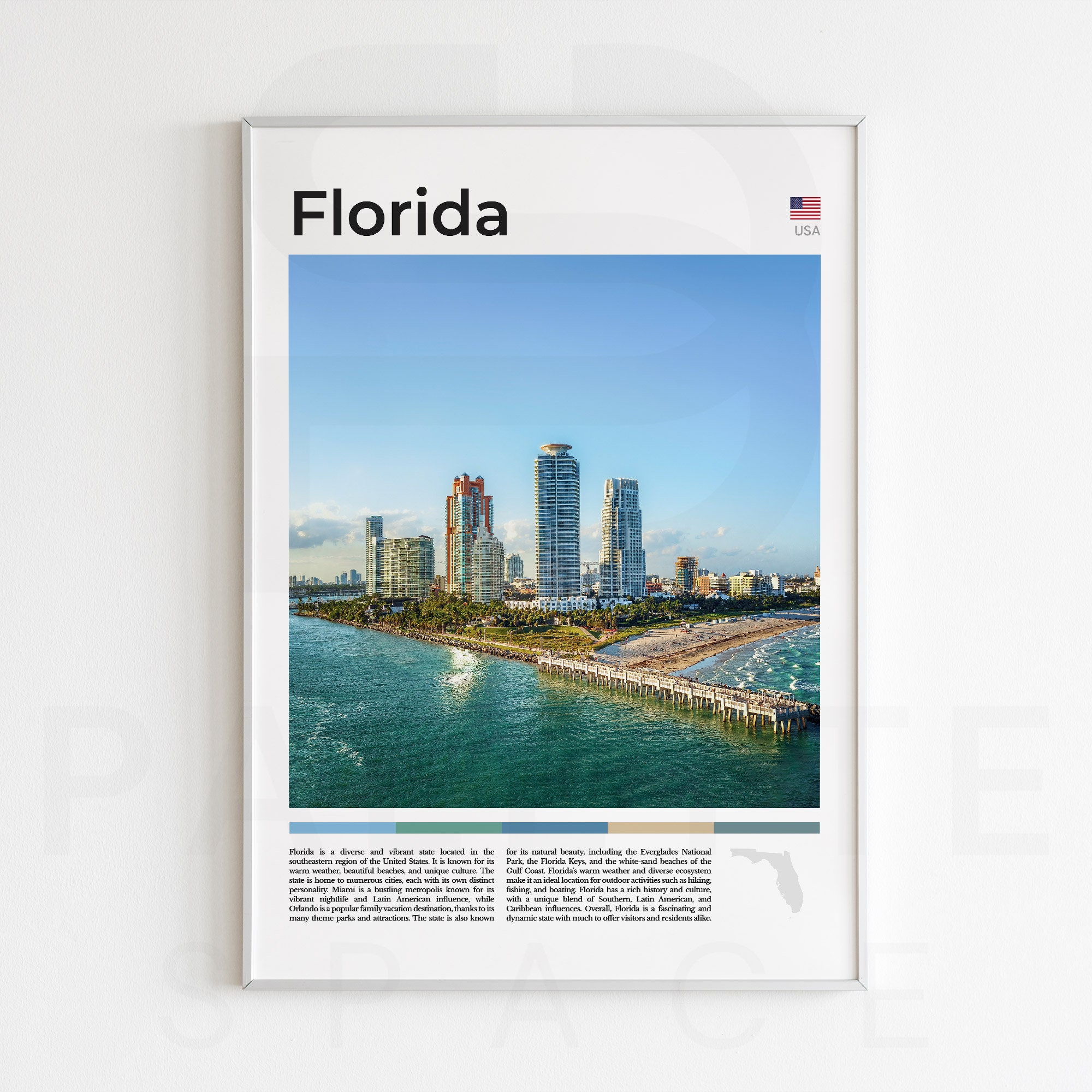 Digital Florida Print Set of 3, Florida Wall Art, Florida Map Art ...