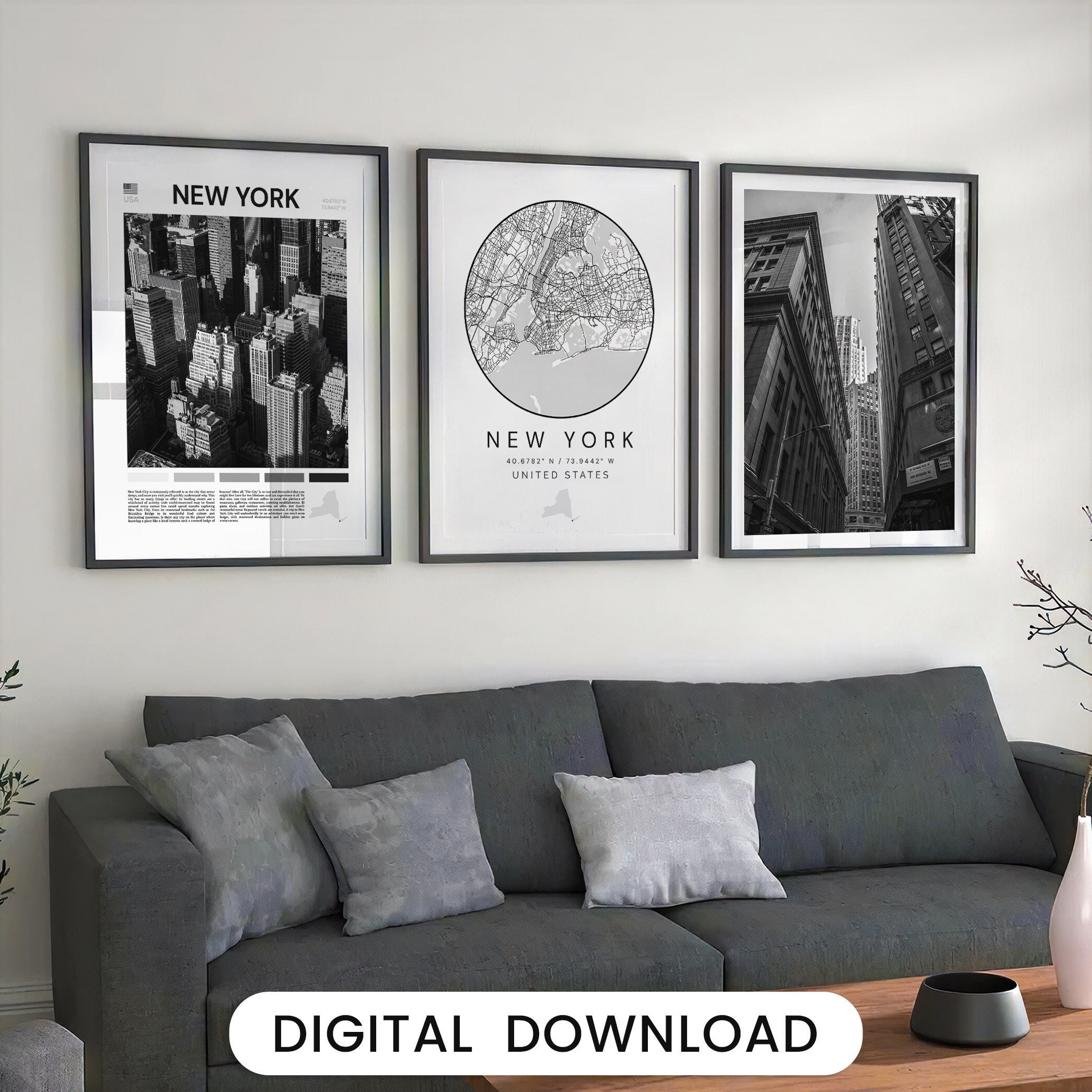 Digital New York City Print, New York Black and White Skyline, New York ...
