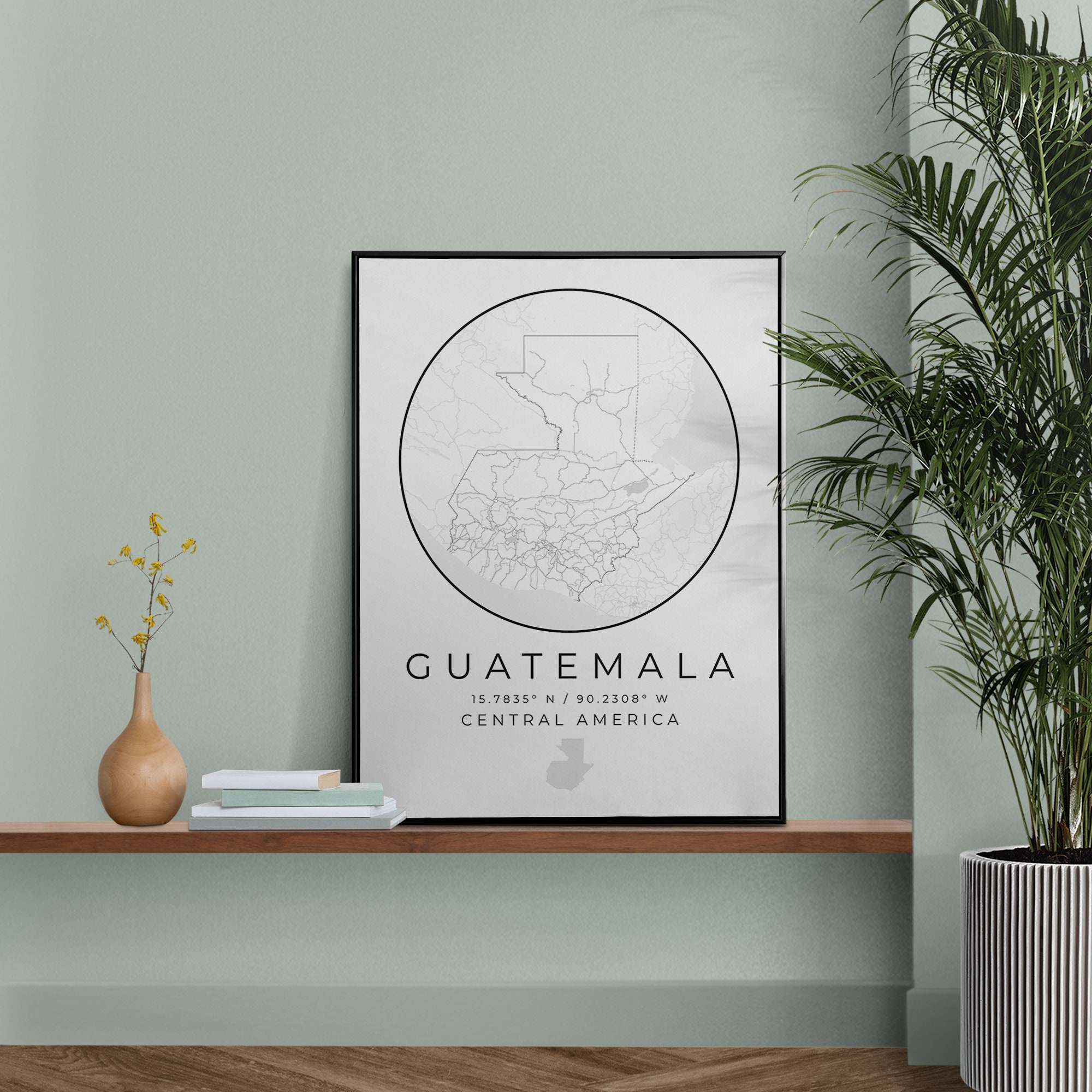 Digital Guatemala Black and White Poster Set of 3, Guatemala Map ...