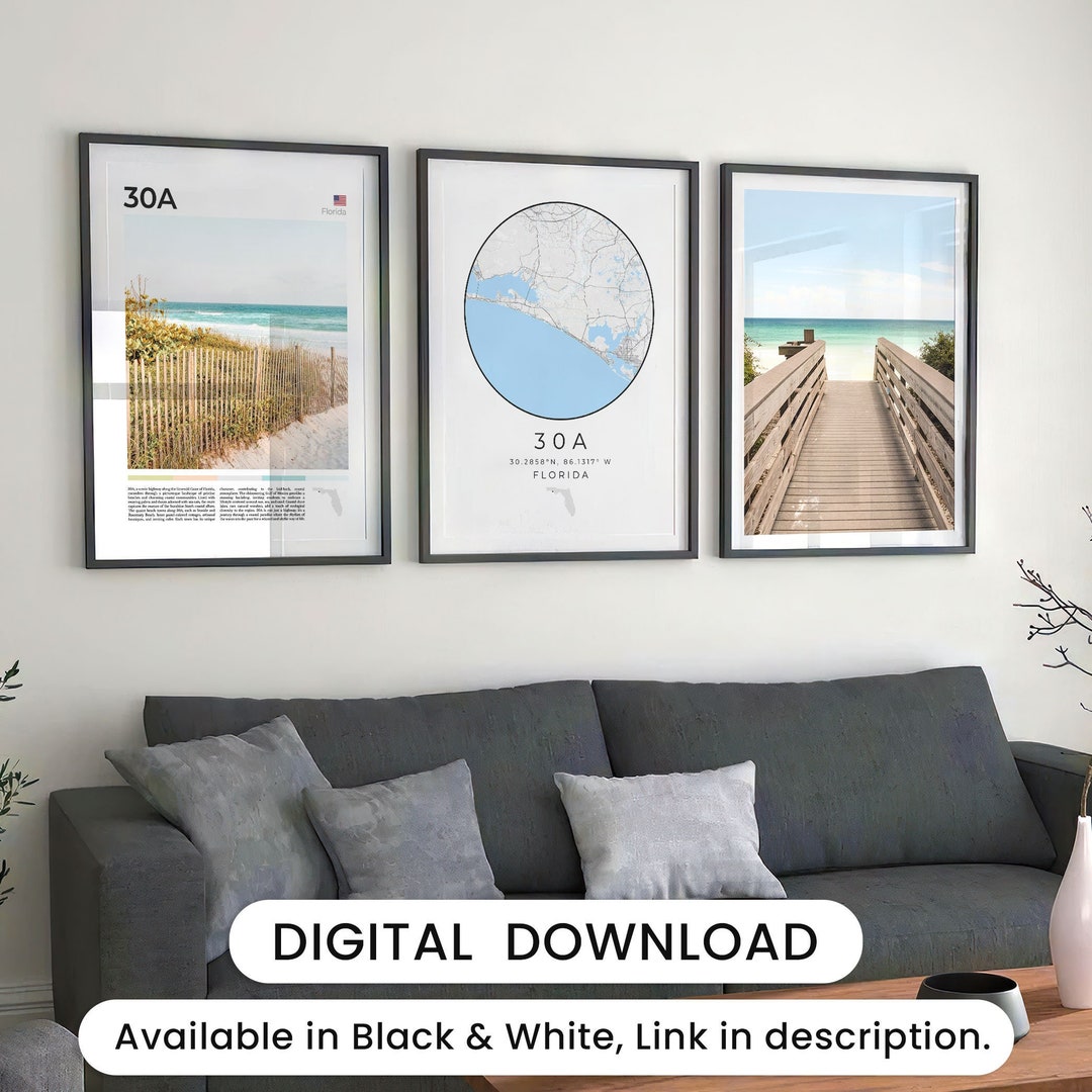 Highway 30A Florida Map Art Print: Gulf Coast Decor (digital Download ...