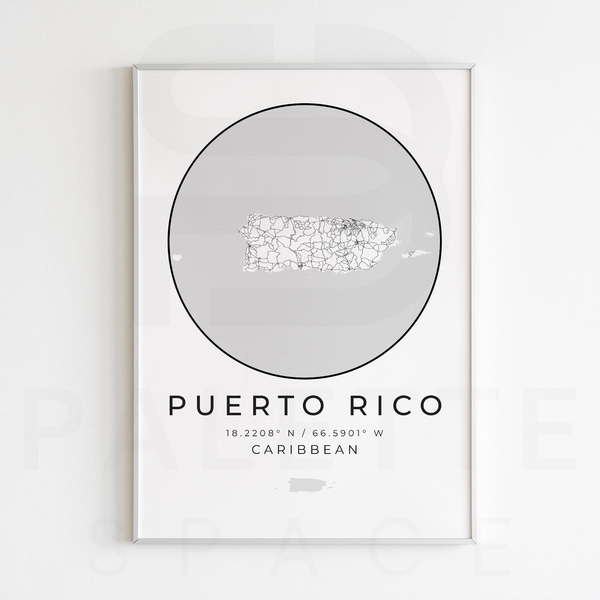 Digital Puerto Rico Black and White Print Set of 3, Puerto Rico Map ...