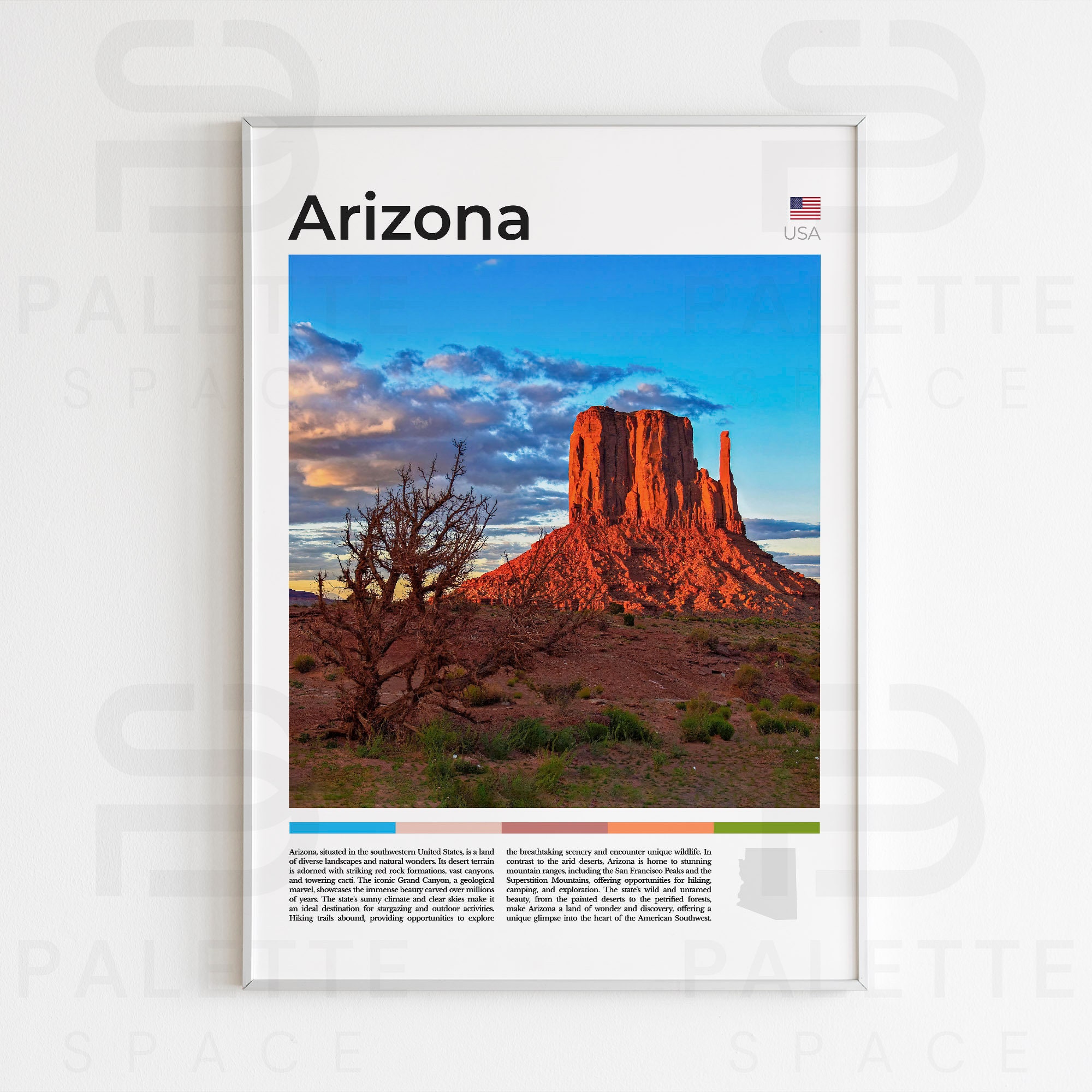 Digital Arizona Prints Set of 3, Arizona State Map, Arizona Wall Art ...