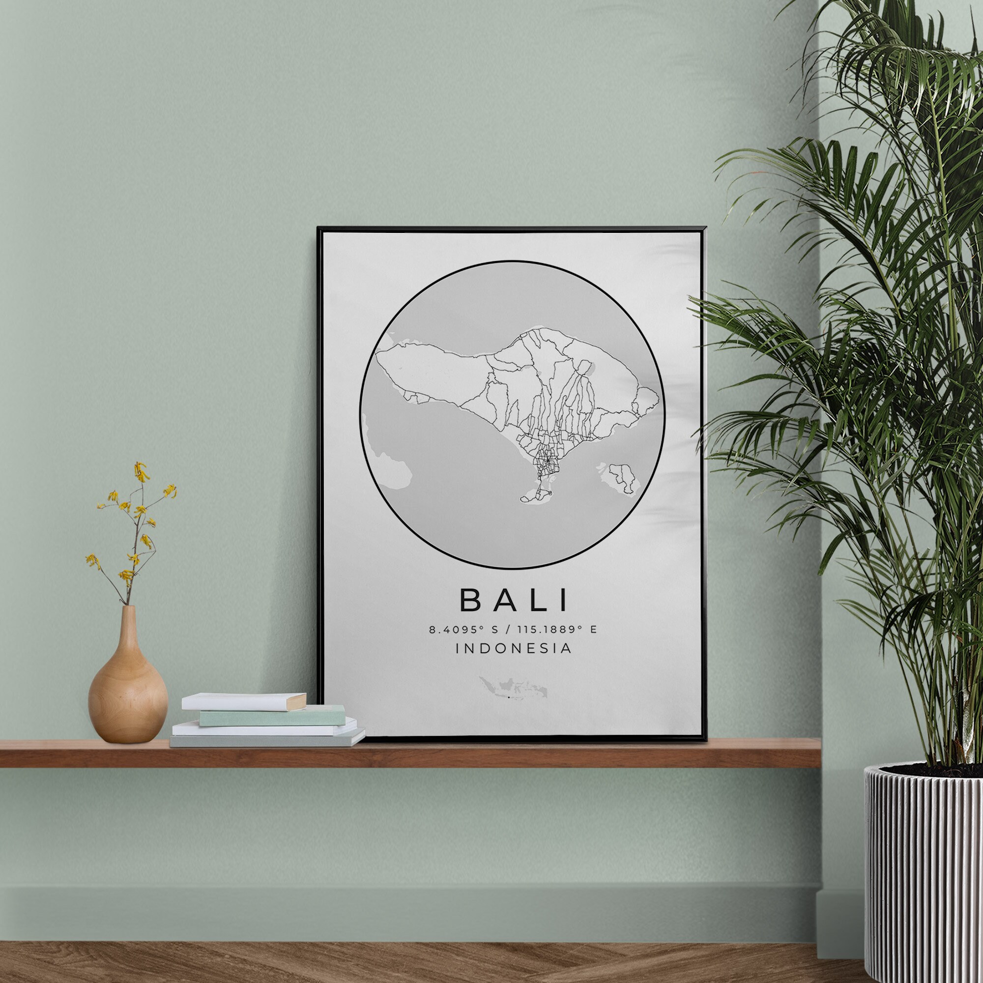 Digital Bali Print Black and White Set of 3, Bali Map, Bali Poster ...