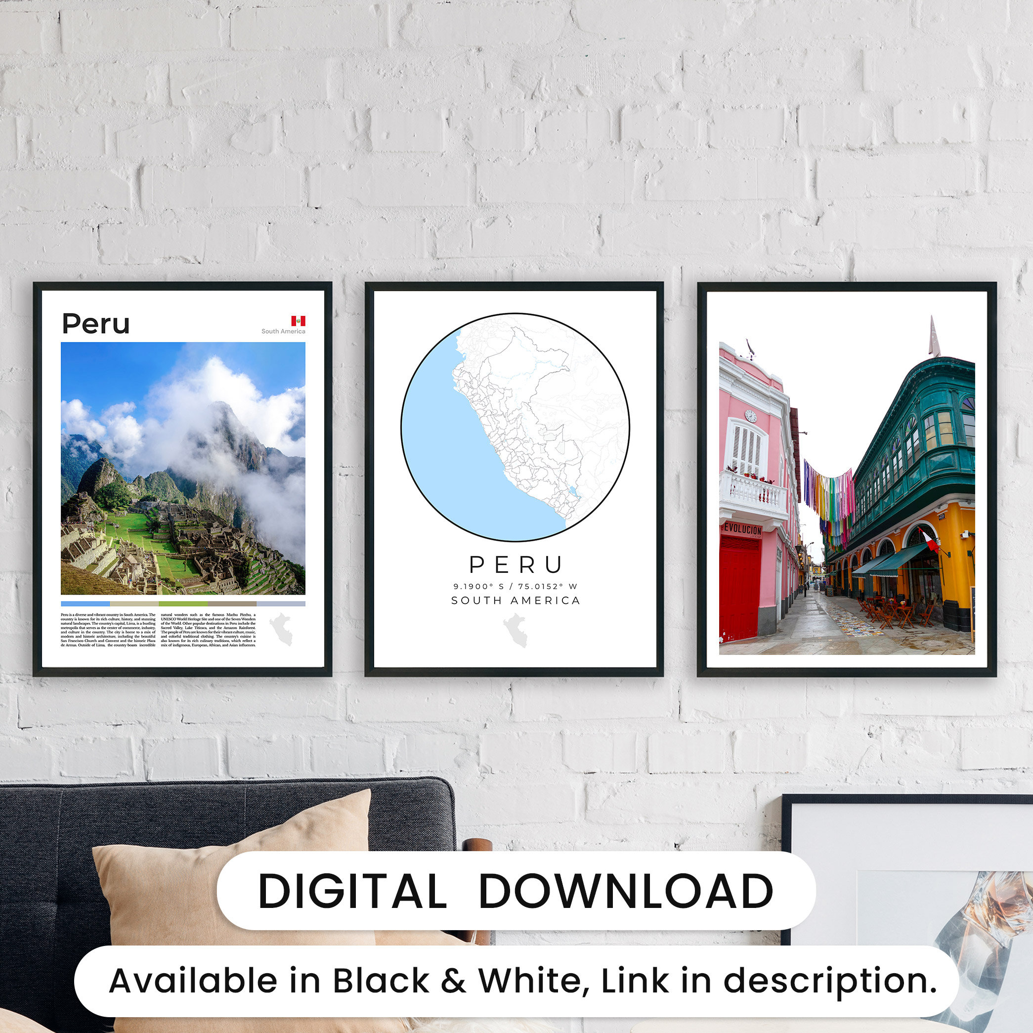 Digital Peru Print Set of 3, Peru Map Print, Peru Poster Map, Peru Art ...