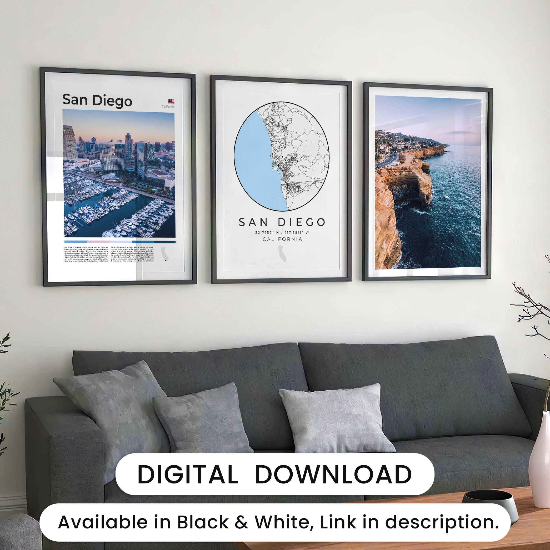 Digital San Diego Print Set of 3 San Diego Map Art San Diego - Etsy