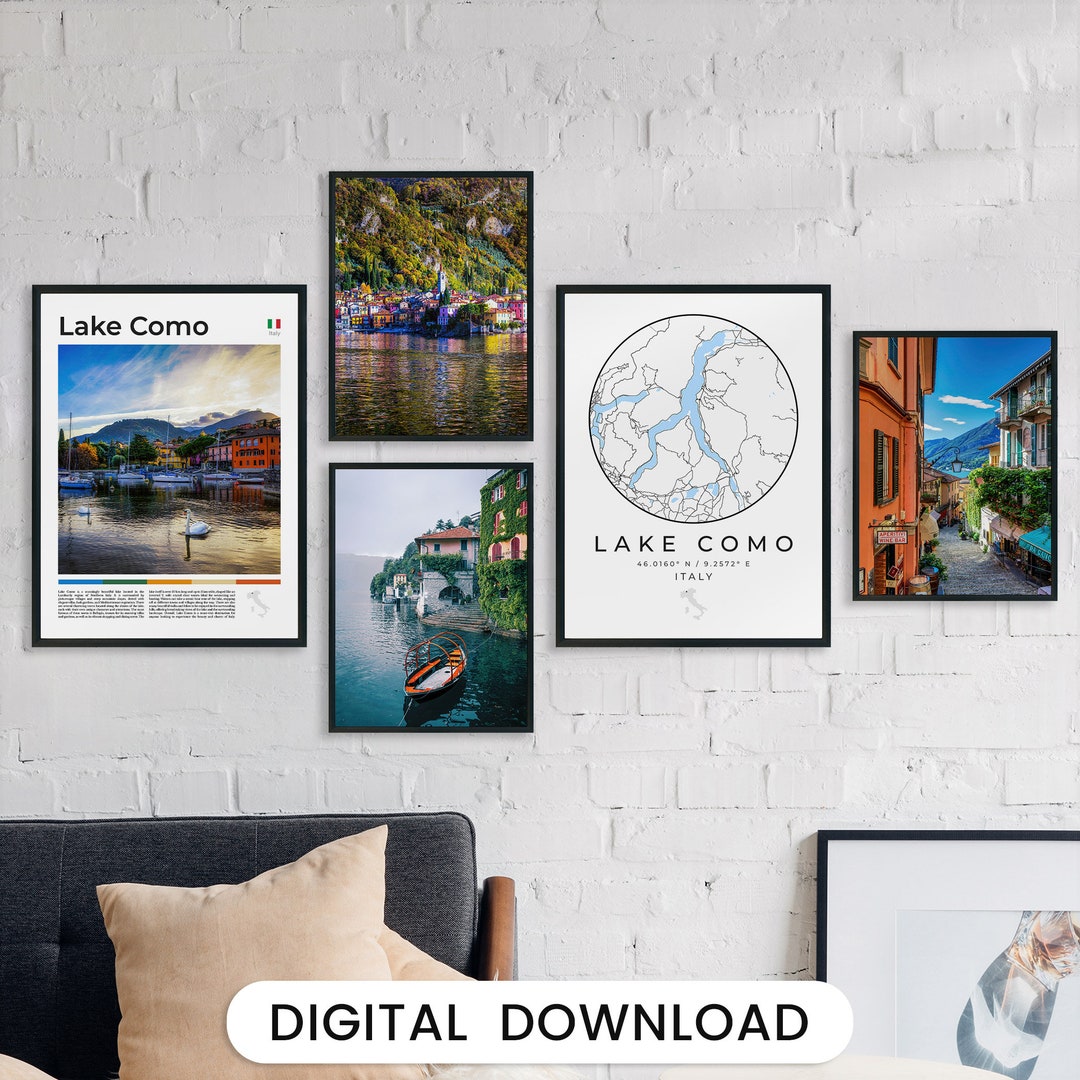 Lake Como Print Set of 5: Italy Map, Photo Gallery Wall Art (digital ...