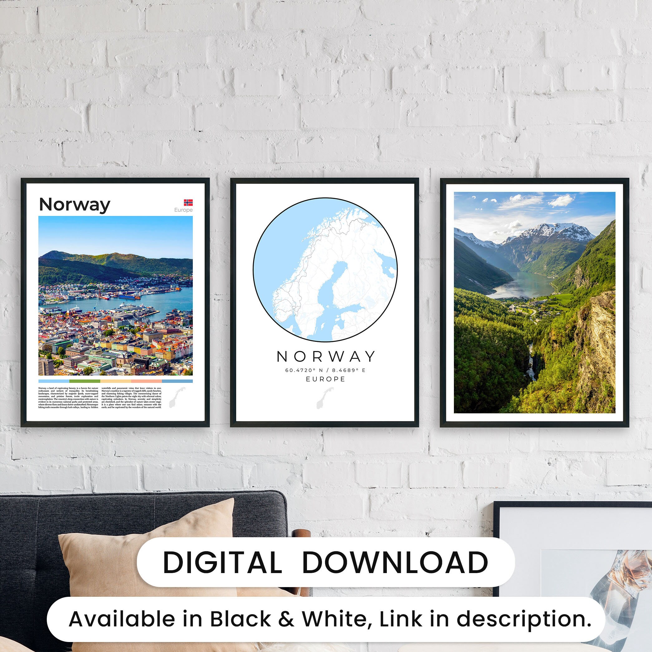 Digital Norway Print Set of 3 Norway Map Norway Poster - Etsy
