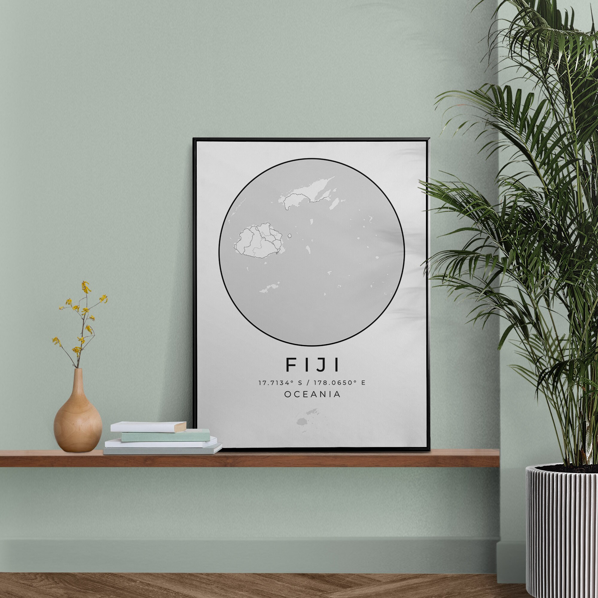Digital Fiji Black and White Print Set of 3, Fiji Map, Fiji Poster ...