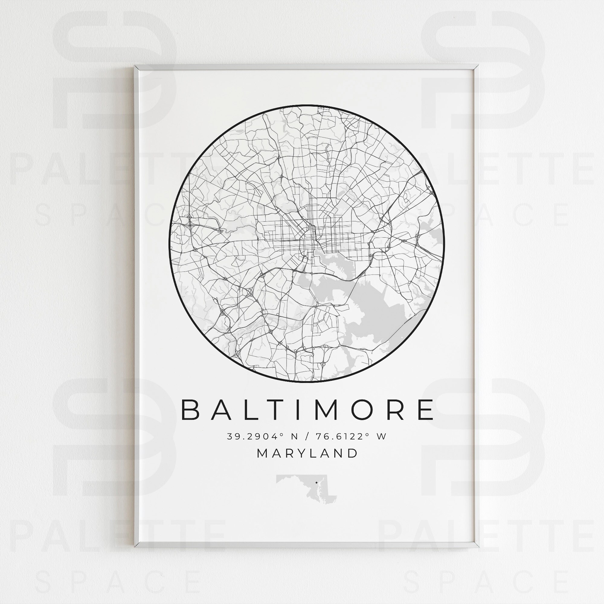Digital Baltimore Black and White Print Set of 3, Baltimore Map ...