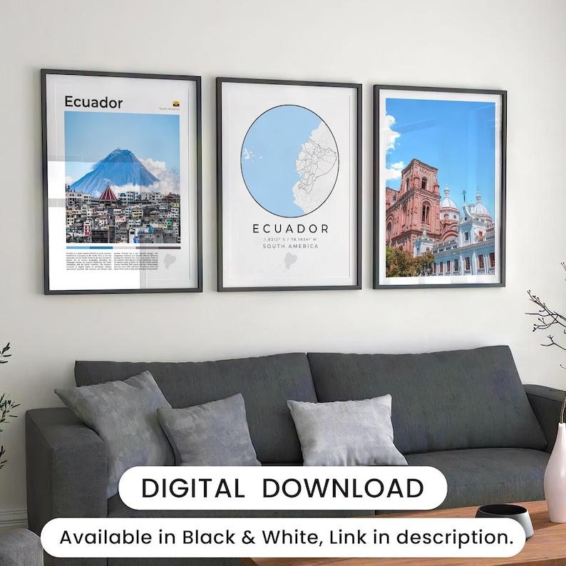 Digital Ecuador Print Set of 3, Ecuador Map, Ecuador Poster, Ecuador ...