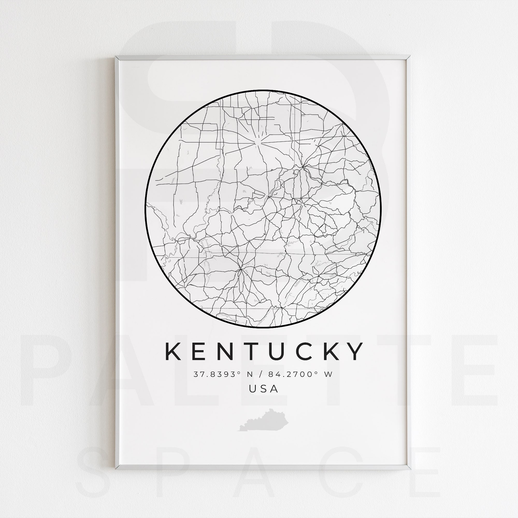 Digital Kentucky Black and White Print Set of 3, Kentucky Map, Kentucky ...