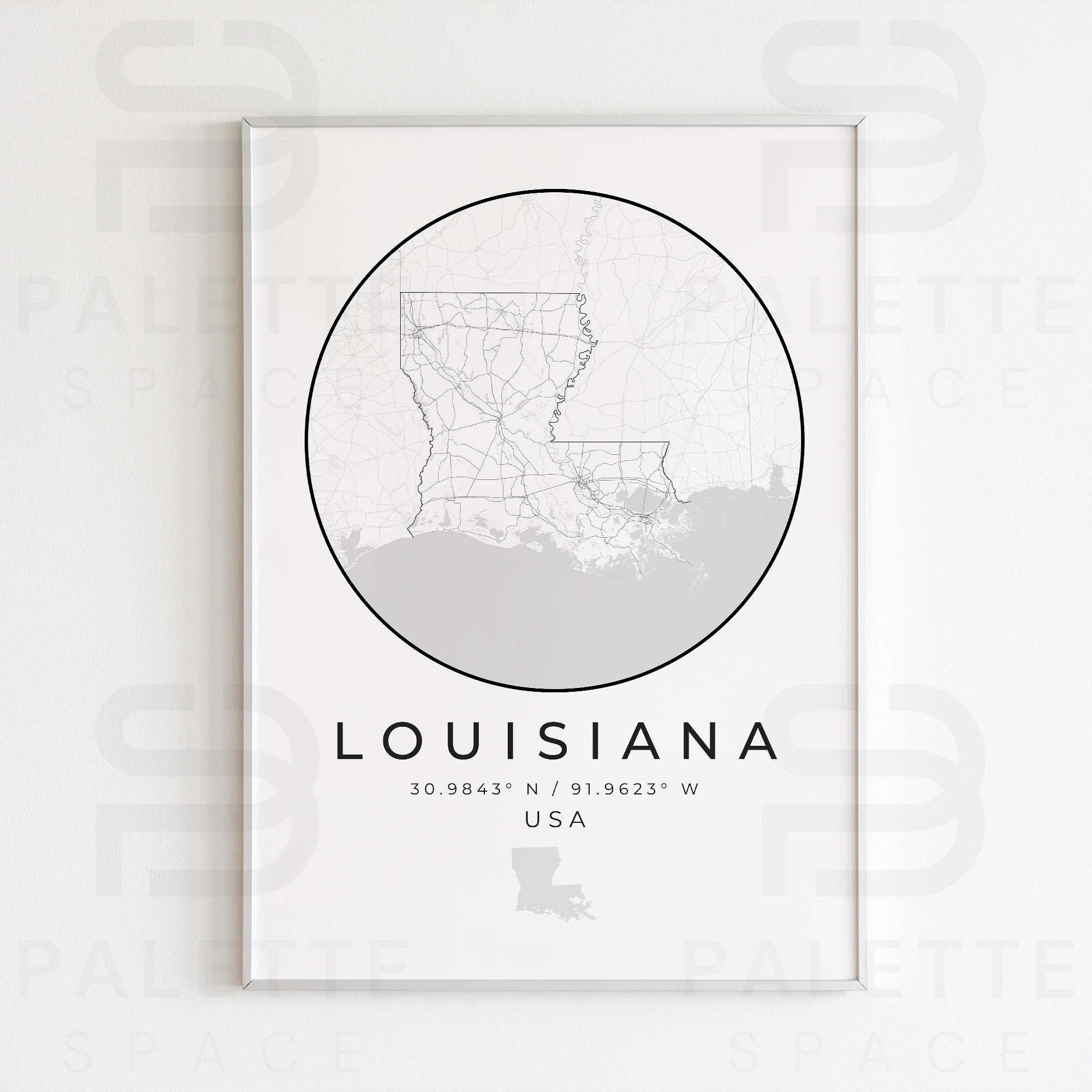 Digital Louisiana Black and White Print Set of 3, Louisiana Map Art ...