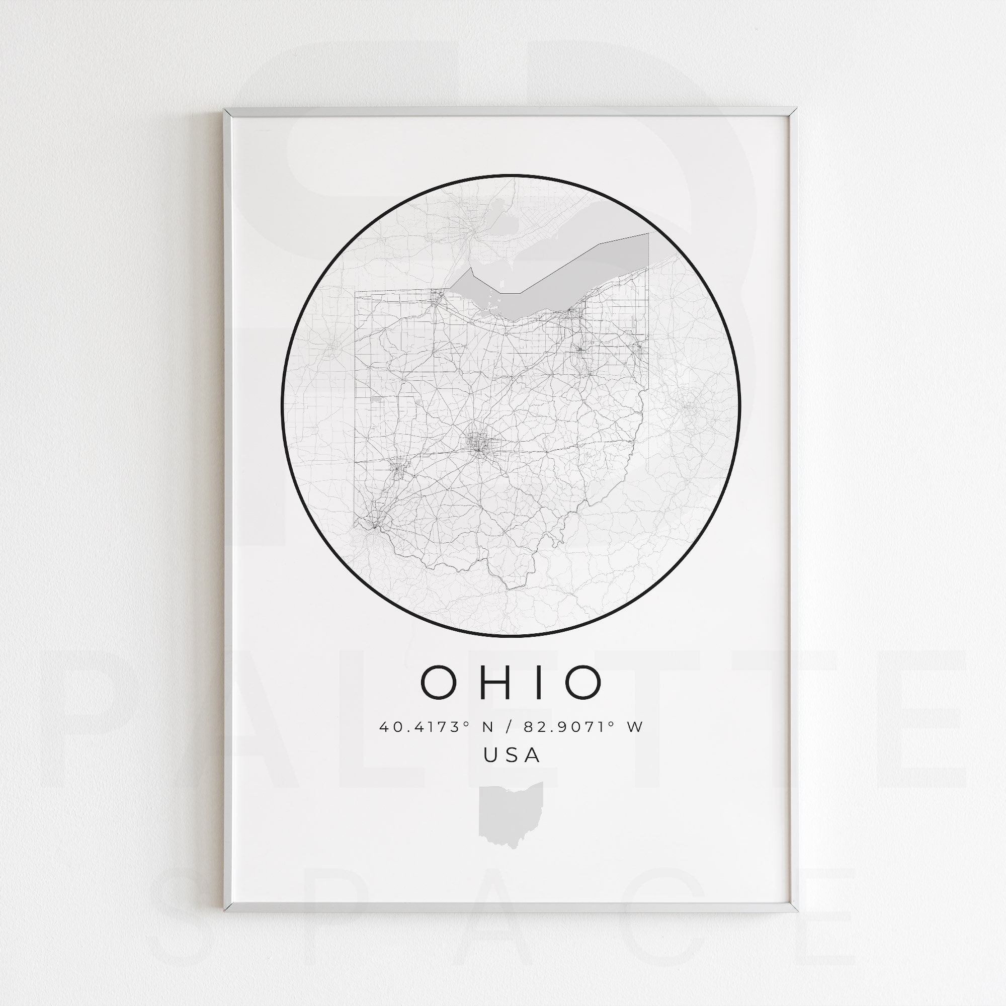 Digital Ohio Black and White Print Set of 3, Ohio Map, Ohio Poster ...