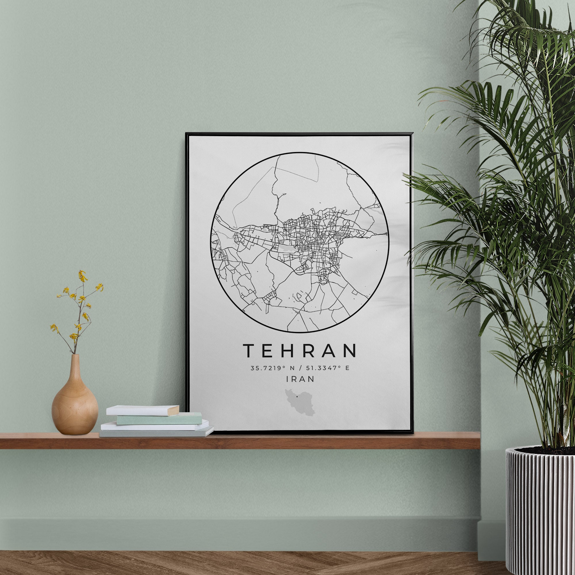 Digital Tehran Black and White Print Set of 3, Tehran Map Wall Art ...