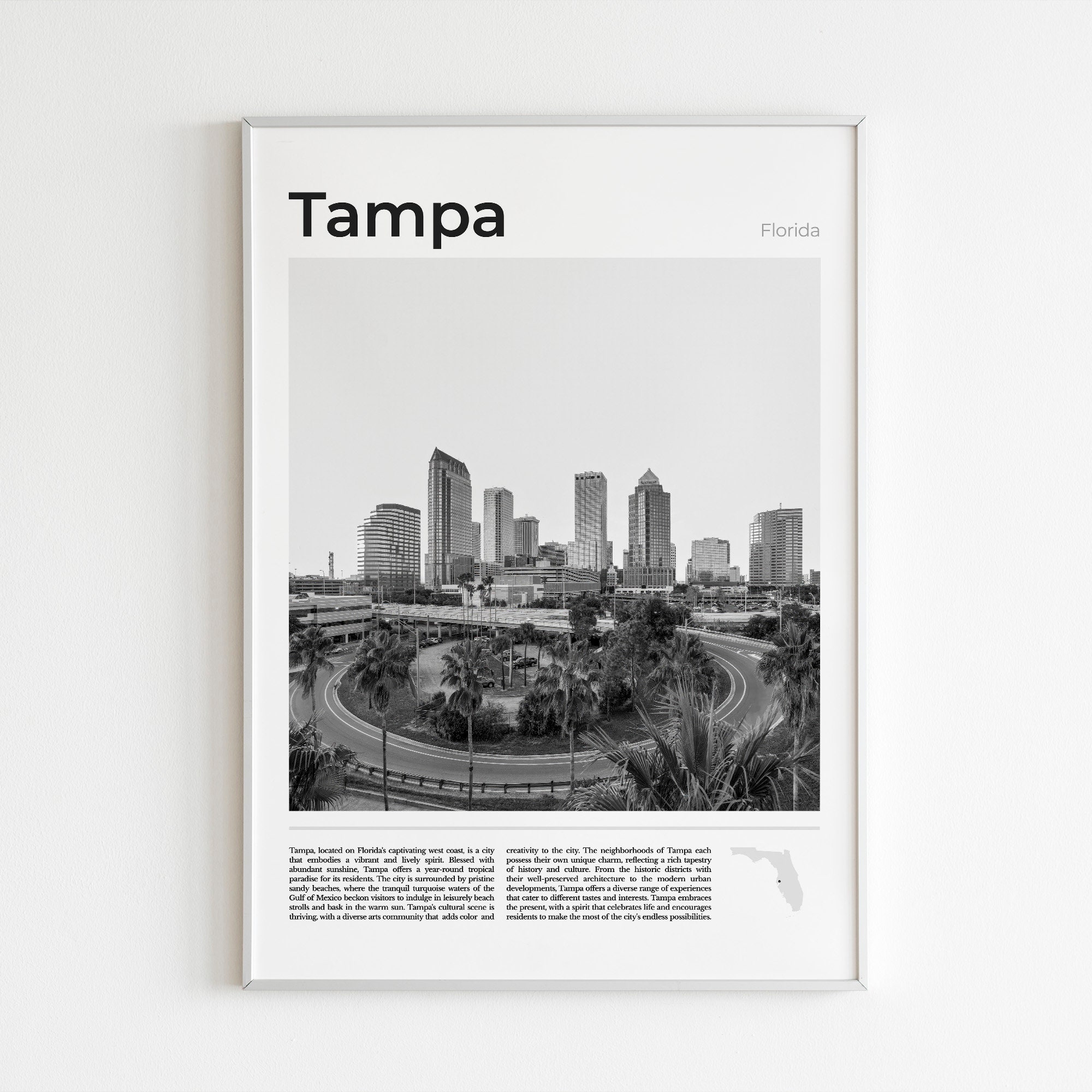 Digital Tampa Black and White Print Set of 3, Tampa Map Print, Tampa ...