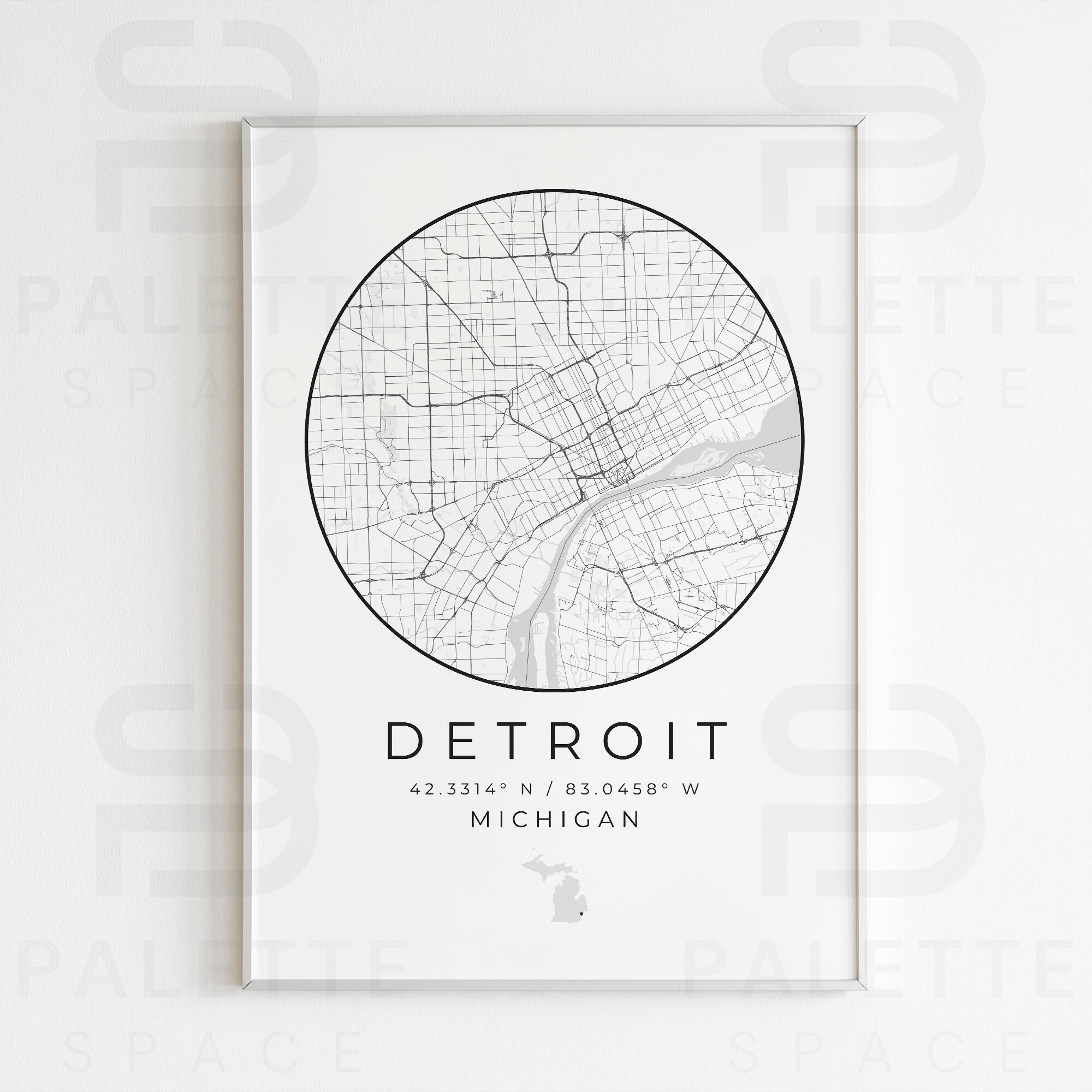 Digital Detroit Black and White Prints Set of 3, Detroit Map Art ...