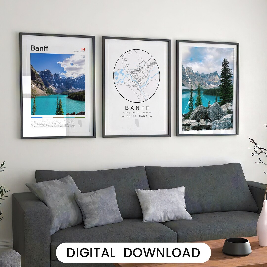 Digital Banff Print Set of 3 Wall Art, Banff Map Wall Art Decor, Banff ...