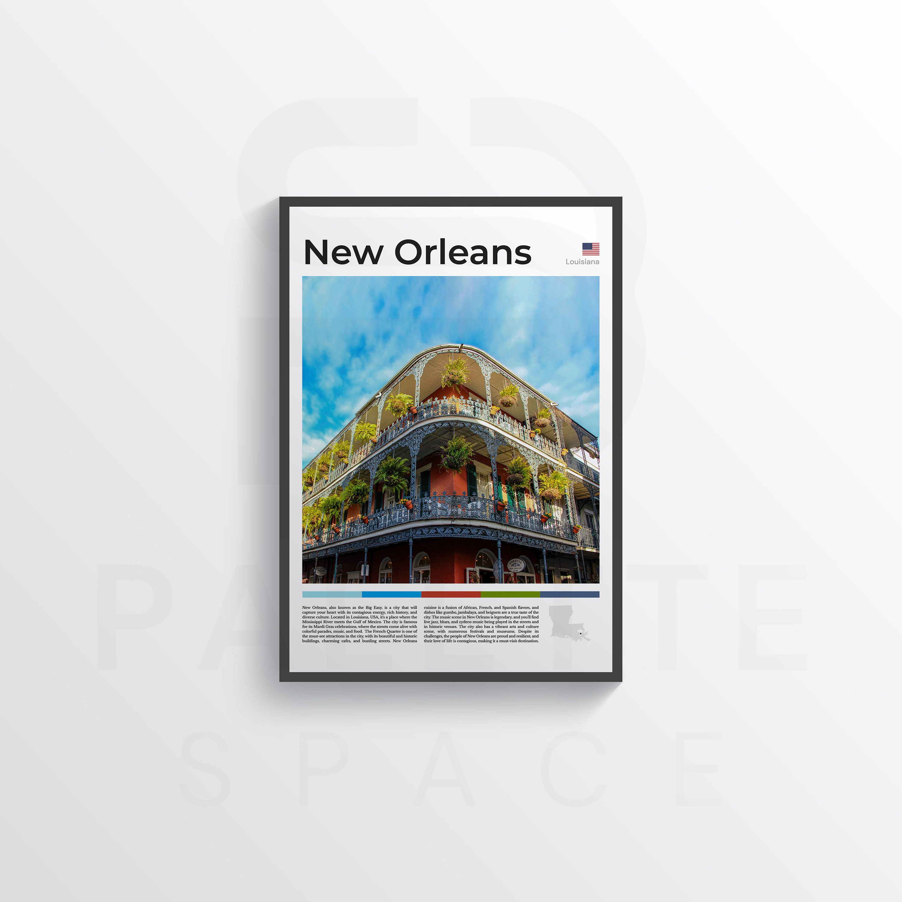 Digital New Orleans Print Set of 5, New Orleans Map, New Orleans Wall ...