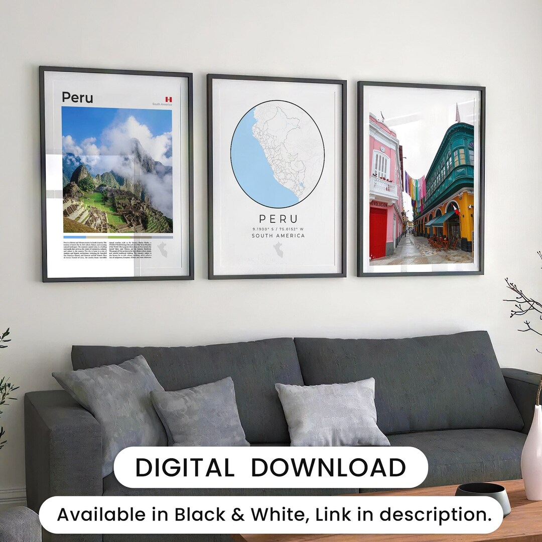 Digital Peru Print Set of 3, Peru Map Print, Peru Poster Map, Peru Art ...