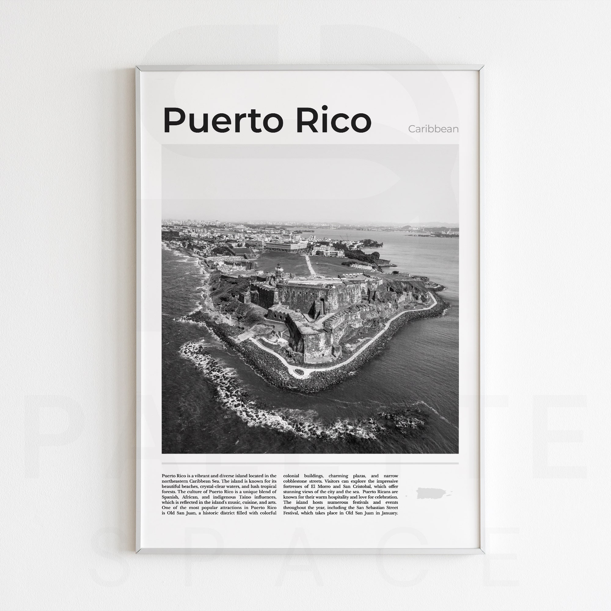 Digital Puerto Rico Black and White Print Set of 3, Puerto Rico Map ...