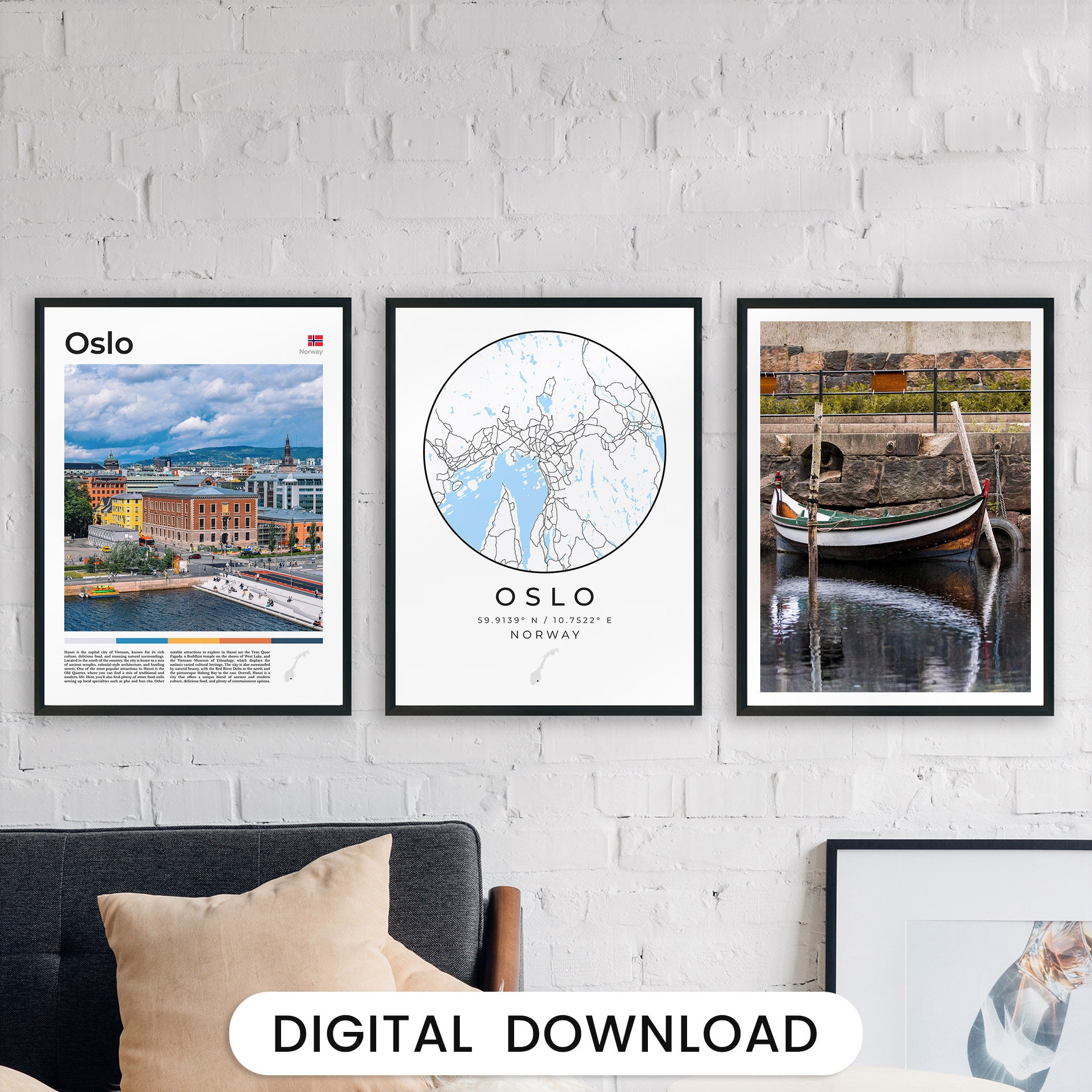 Digitale Oslo Poster 3er Set Wandkunst, Oslo Print, Oslo Karte Kunst ...