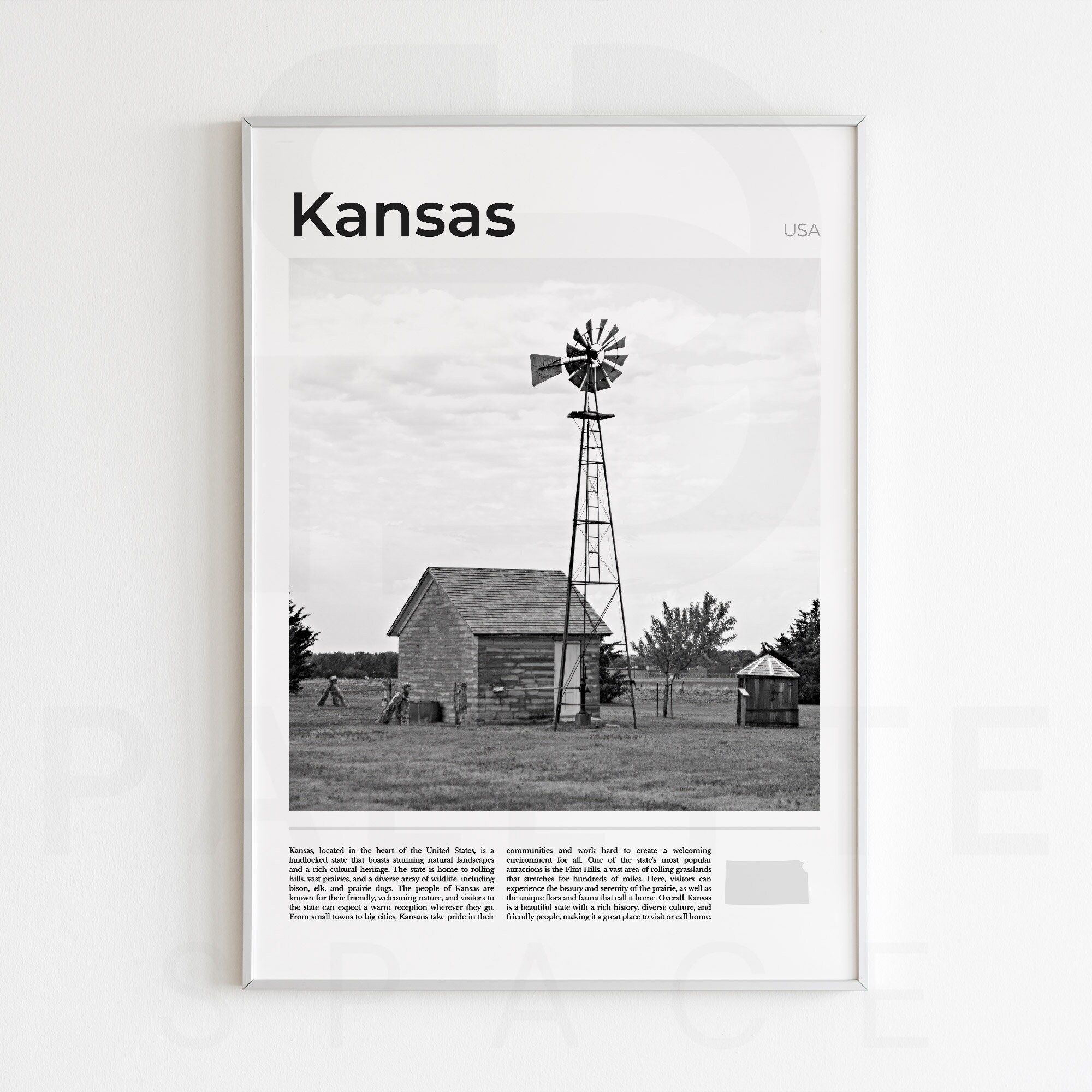 Digital Kansas Black and White Print Set of 3 Kansas Map Art - Etsy
