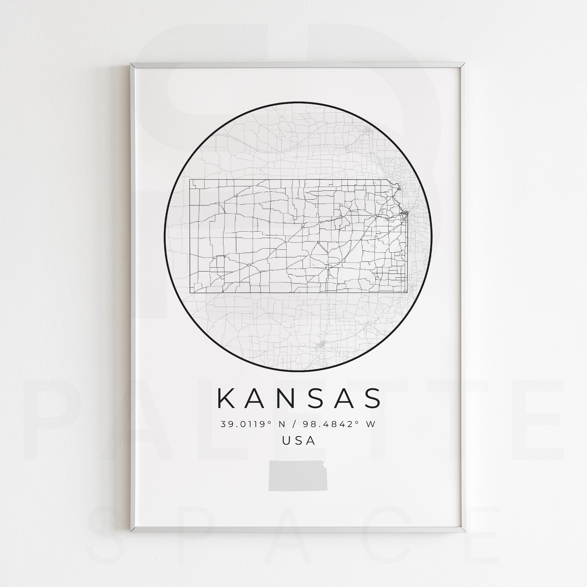 Digital Kansas Black and White Print Set of 3 Kansas Map Art - Etsy
